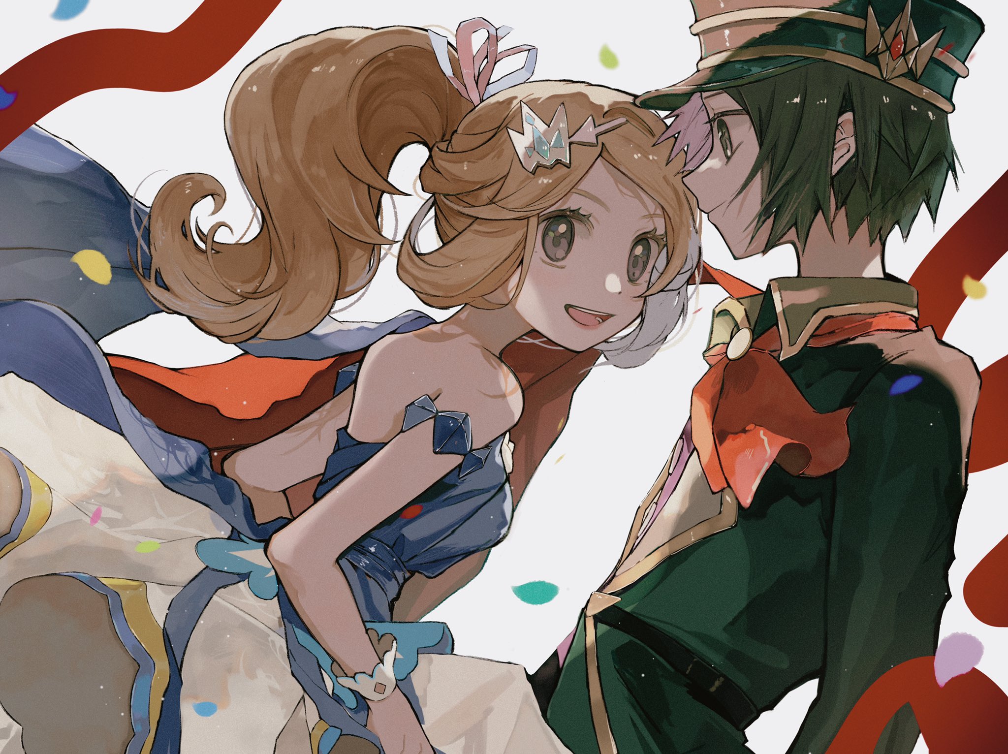 Safebooru - 1boy 1girl :d armlet belt blonde hair calem (champion ...