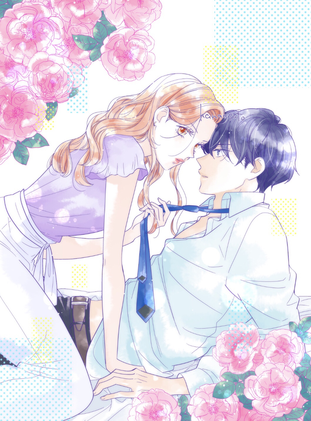 Safebooru - 1boy 1girl belt black hair black pants blouse blue eyes blue necktie brown belt ...