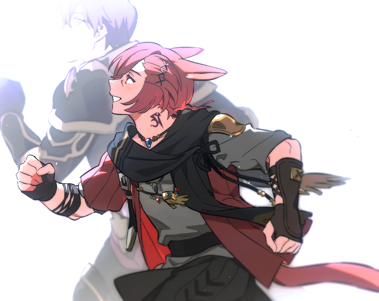 Safebooru - 2boys adventurer (ff14) animal ears armor bangs black pants black scarf braid ...