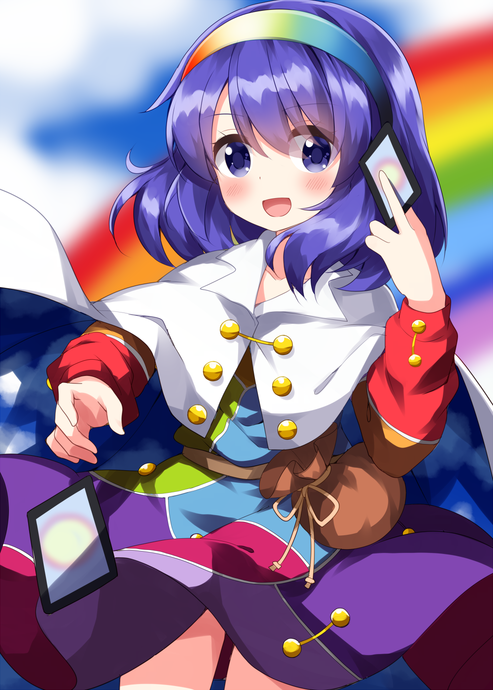 Safebooru - 1girl ability card (touhou) bangs belt blue cape blue eyes blue hair brown bag brown ...