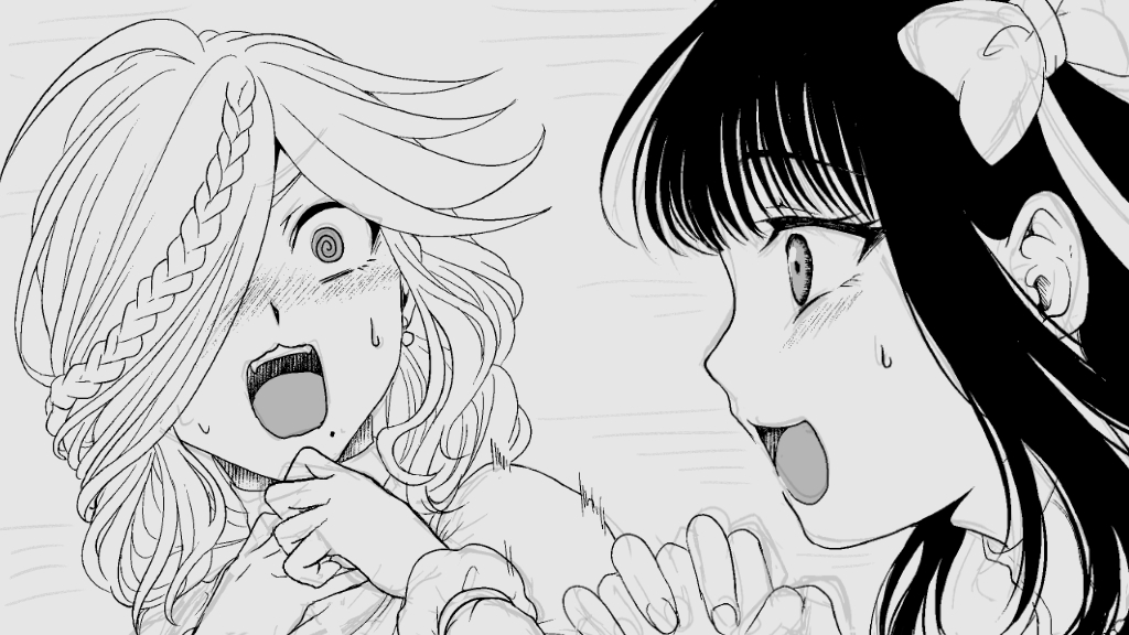 Safebooru - 2girls @ @ ahoge black hair bow braid greyscale hair bow ...