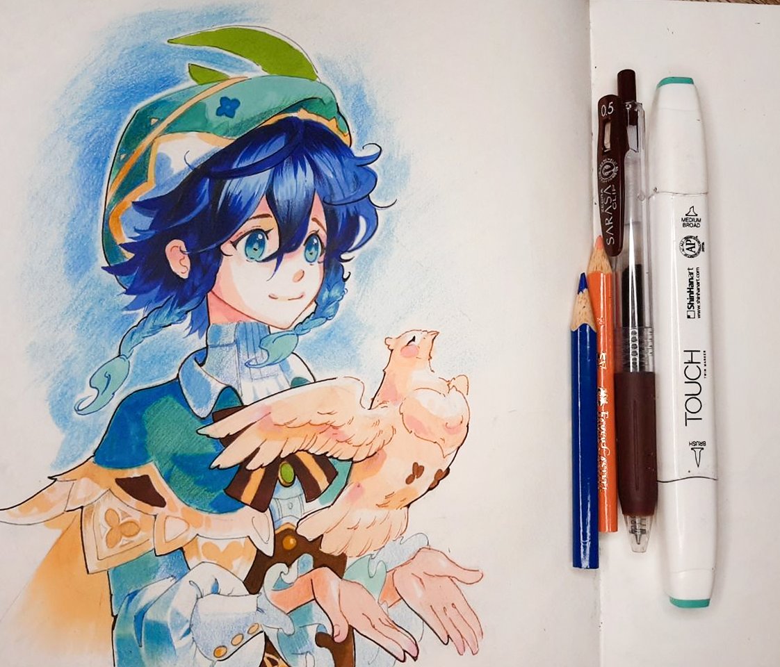 Safebooru - 1boy aqua eyes aqua hair bangs beret blue hair braid capelet genshin impact gradient ...