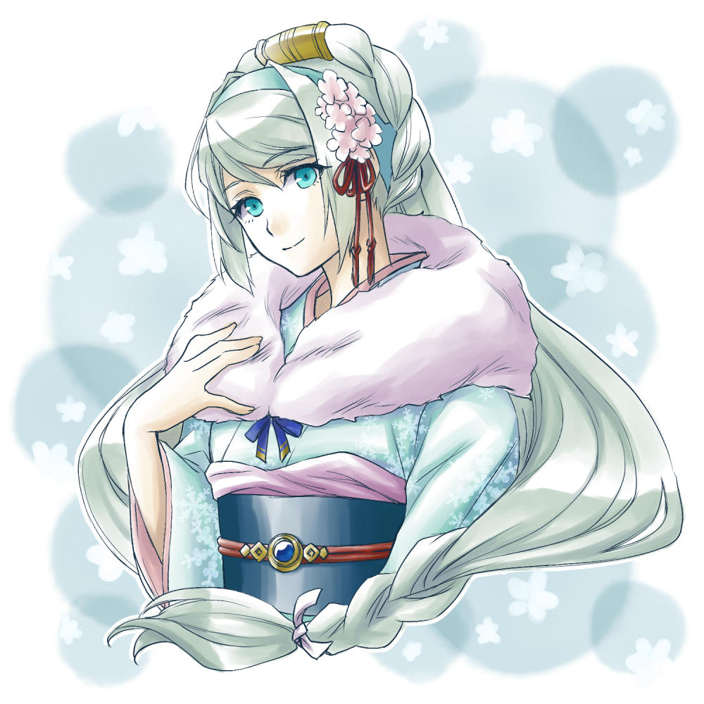 Safebooru - 1girl bangs blue eyes blue kimono braid braided ponytail ...