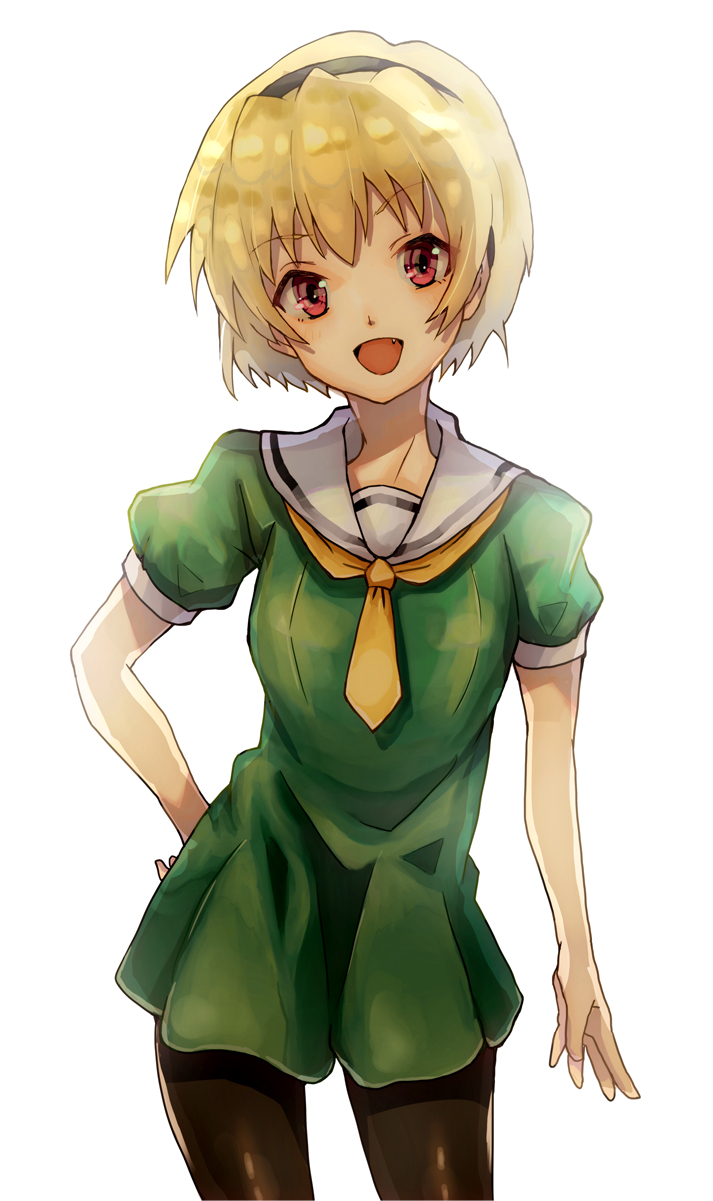 Safebooru - 1girl black hairband black pantyhose blonde hair dress fang ...