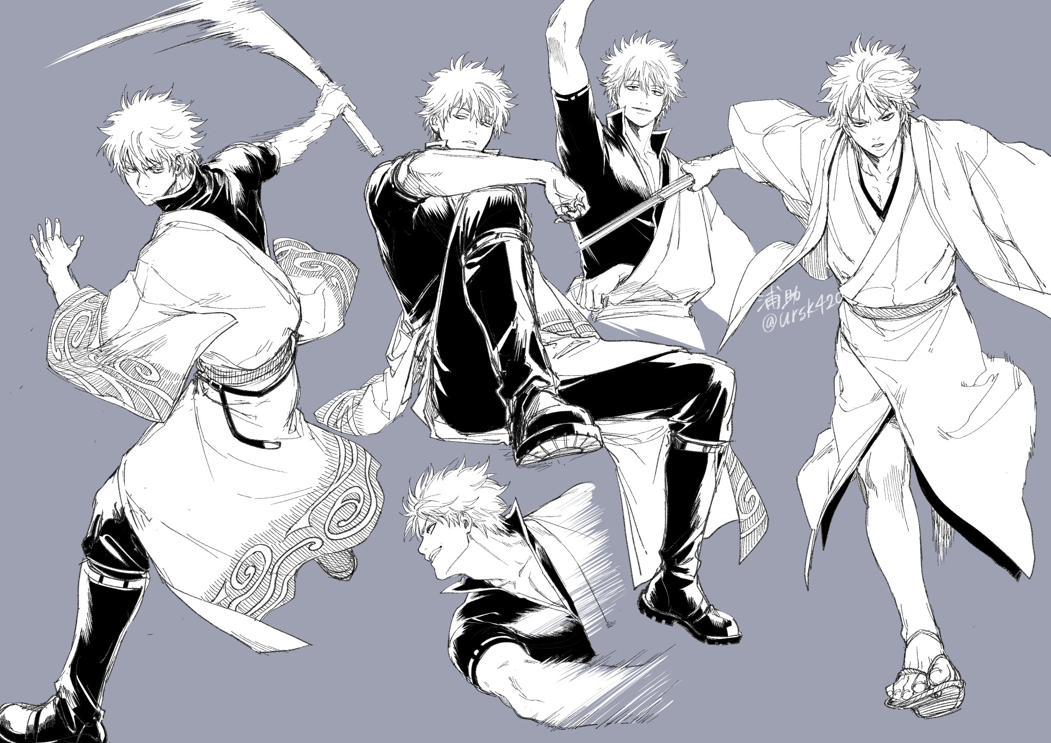 Safebooru - 1boy afterimage bangs bokken boots closed mouth gintama ...