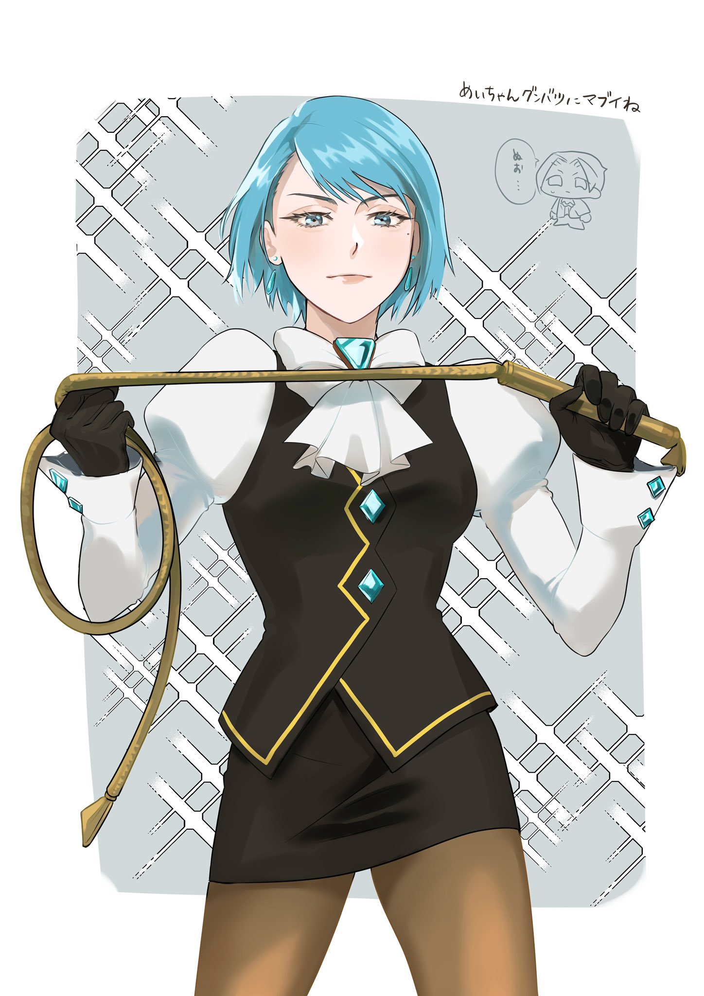 Safebooru - 1girl ace attorney ascot black gloves black skirt black vest blue eyes blue hair ...