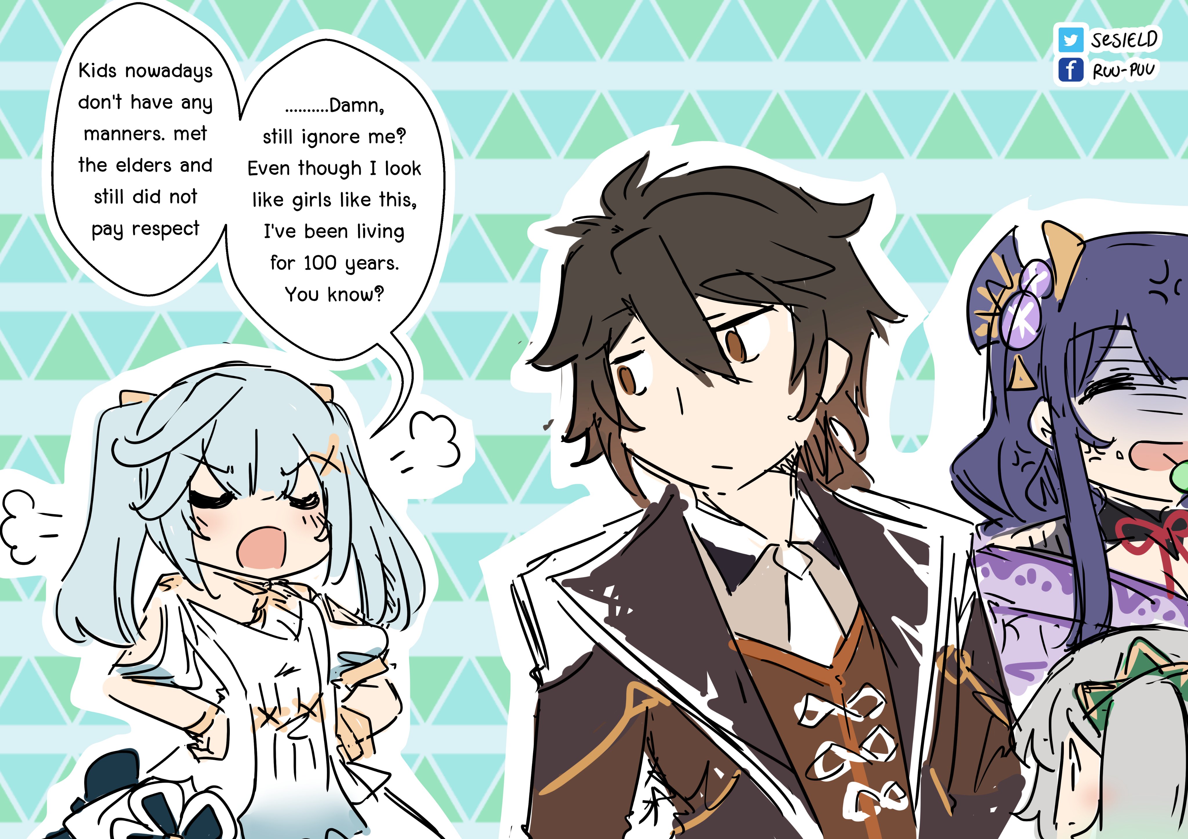 Safebooru - 1boy 3girls :d ^ ^ ^o^ absurdres anger vein aqua hair bangs ...