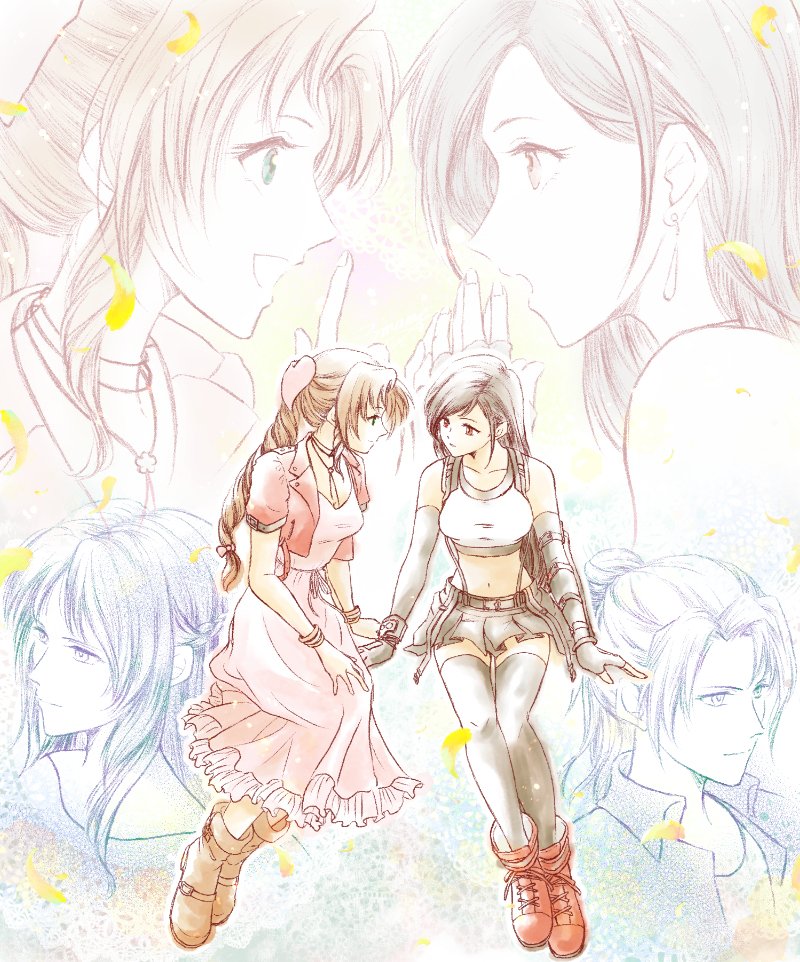 Safebooru - 3mame 000 185 4girls aerith gainsborough bangle bangs bare shoulders black bra black ...