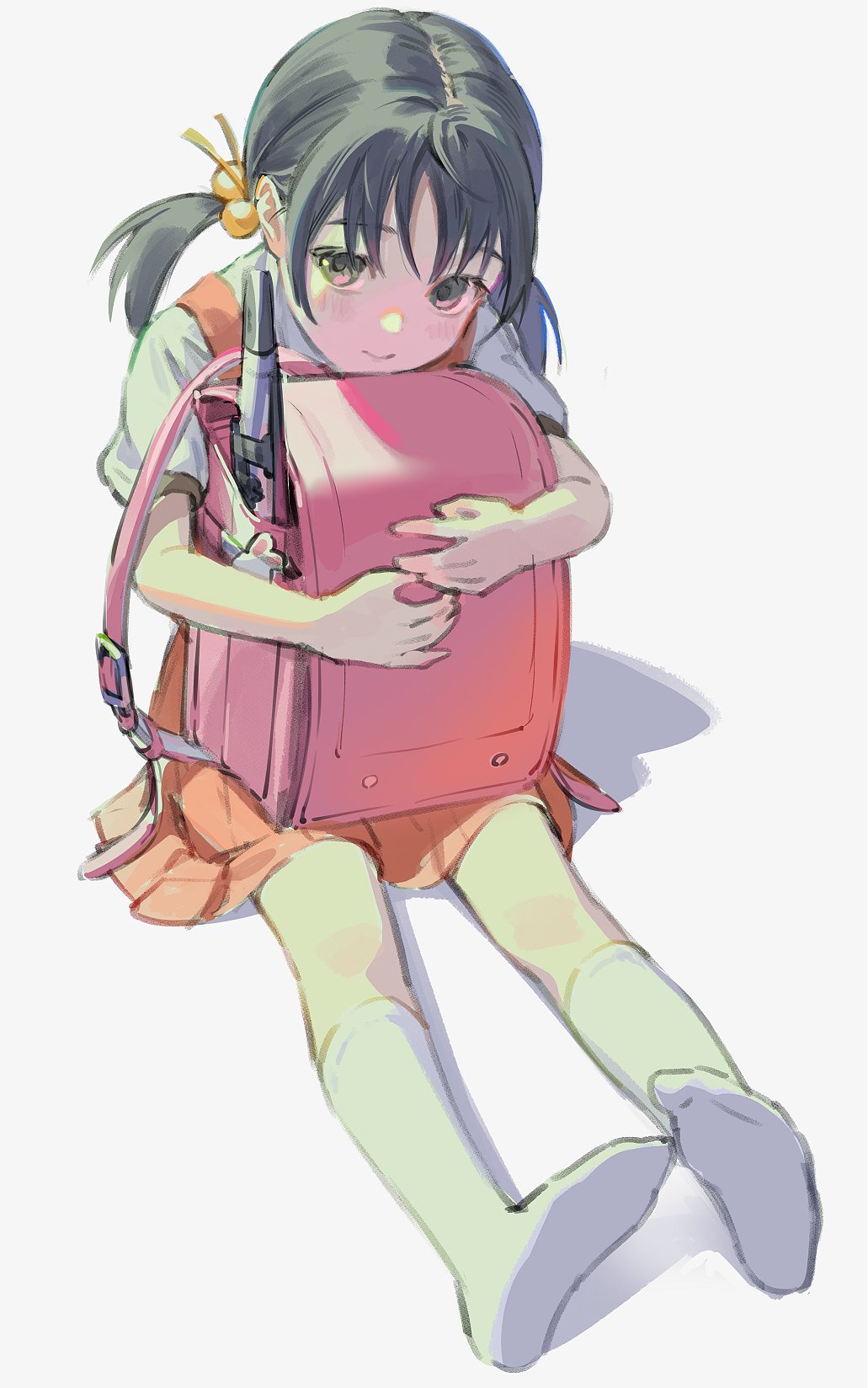 Safebooru - 1girl backpack bag black hair brown eyes child feet female child highres kneehighs ...