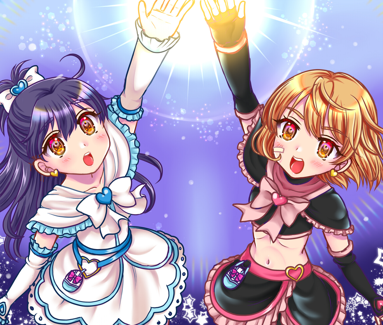 Safebooru - 2girls arm warmers bike shorts bike shorts under skirt black hair black shirt brooch ...