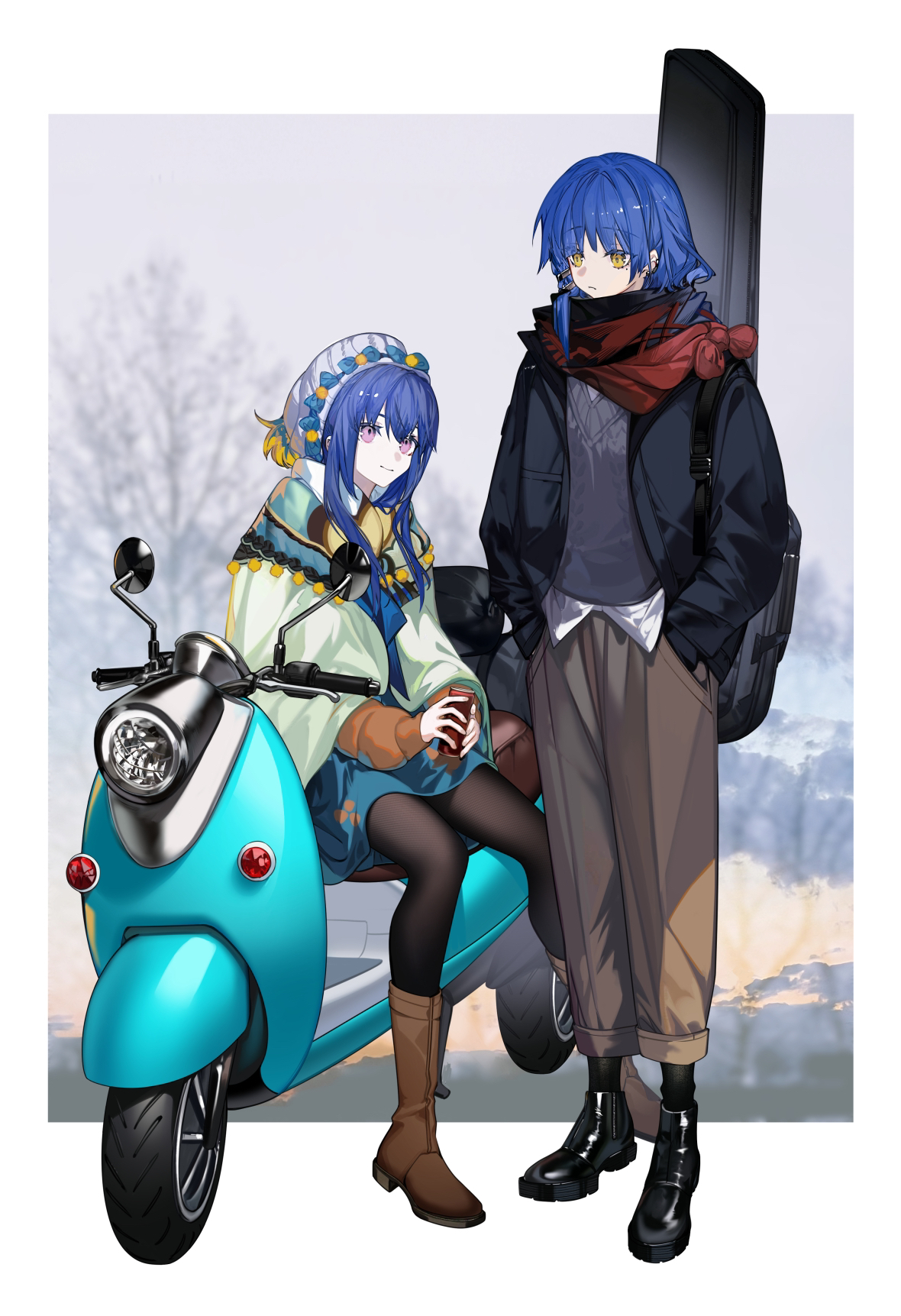 Safebooru - 2girls arlizi bangs black footwear black jacket black pantyhose blue hair bocchi the ...