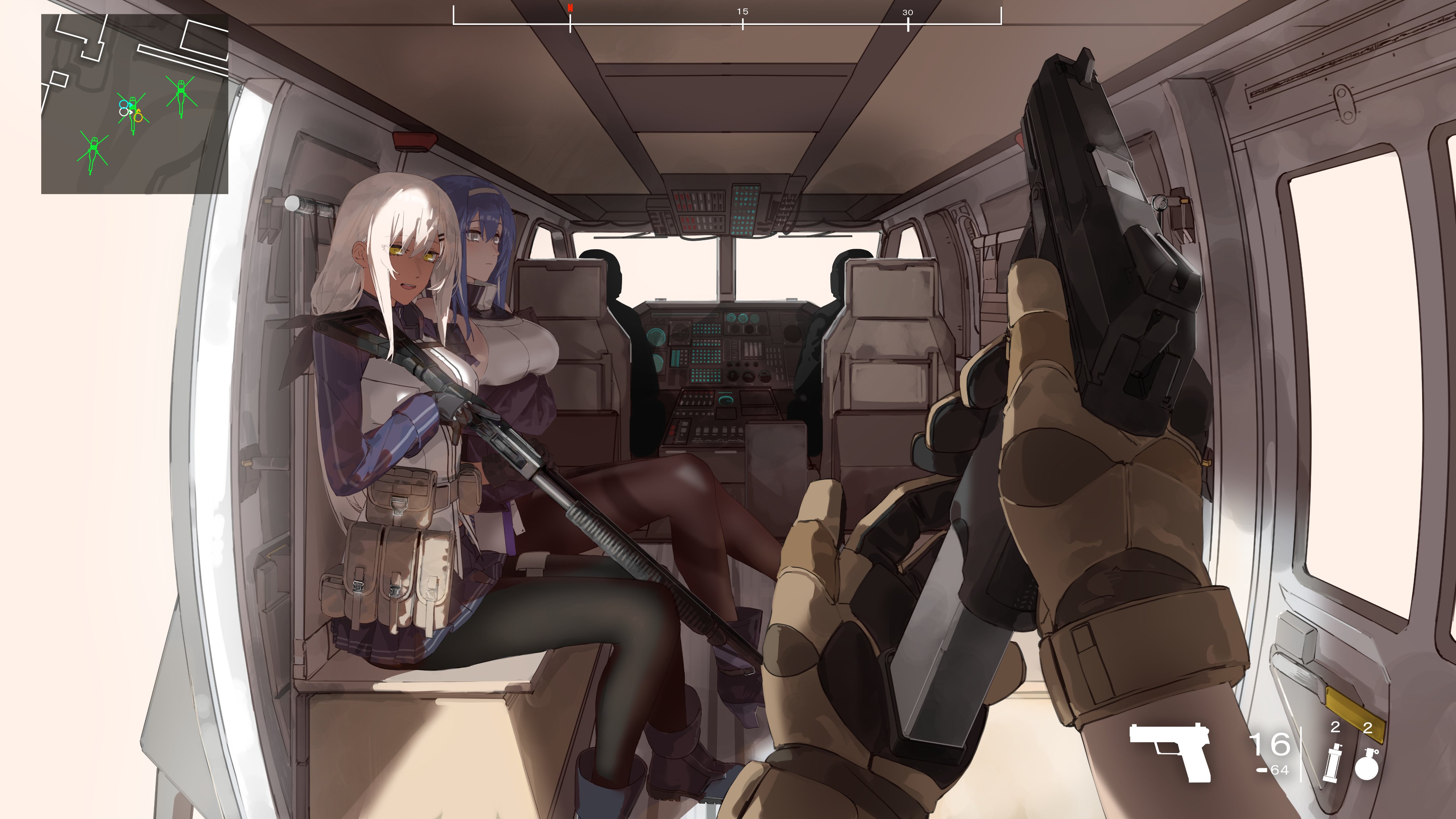 Safebooru - 2girls 3others absurdres asimo (hakurei10201) blue hair ...