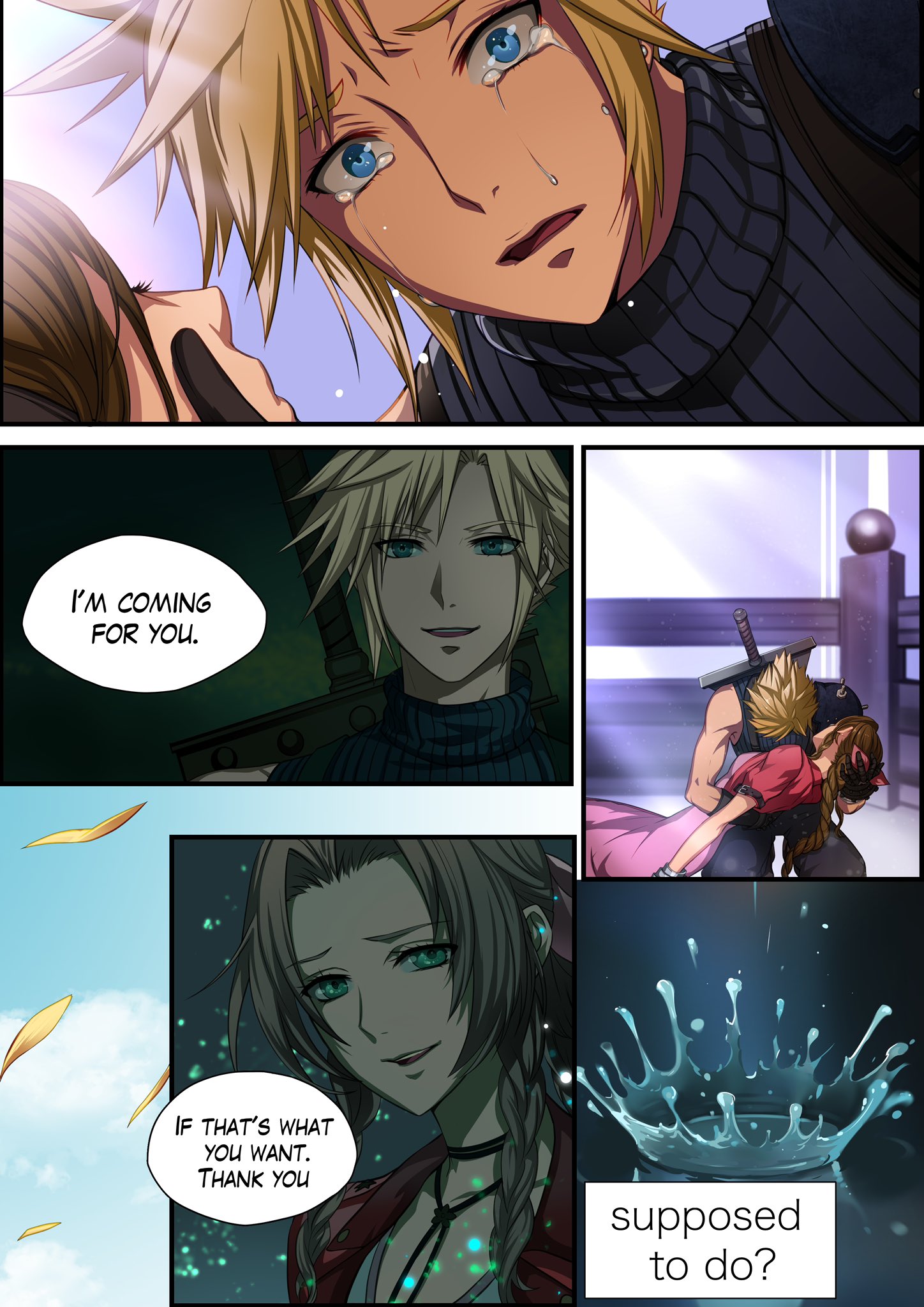 Safebooru - 1boy 1girl aerith gainsborough altar arm around waist armor bangs blonde hair blue ...