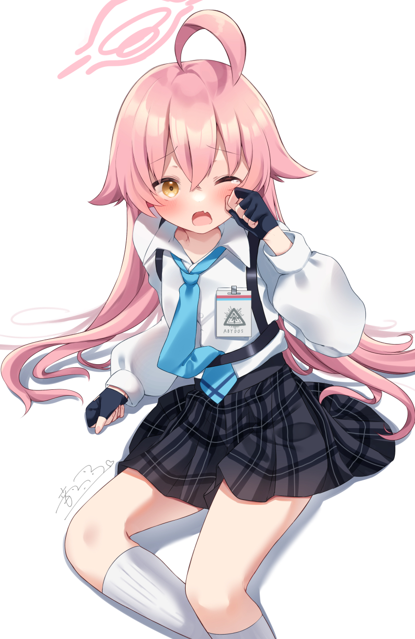 Safebooru - 1girl ahoge aqua necktie bangs black gloves blue archive blush chest harness ...