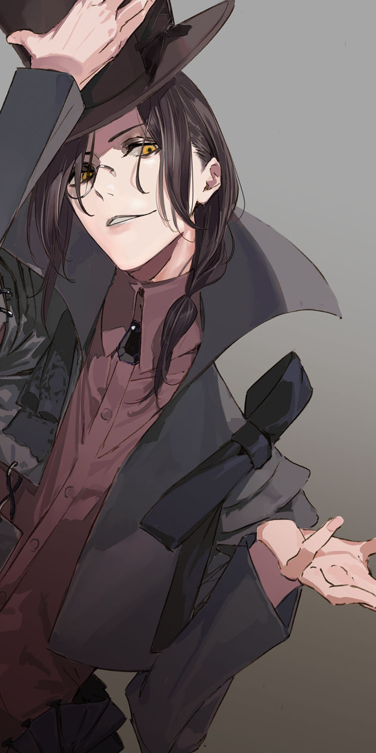 Safebooru - black headwear black jacket brown hair hat highres jacket jewelry long hair looking ...