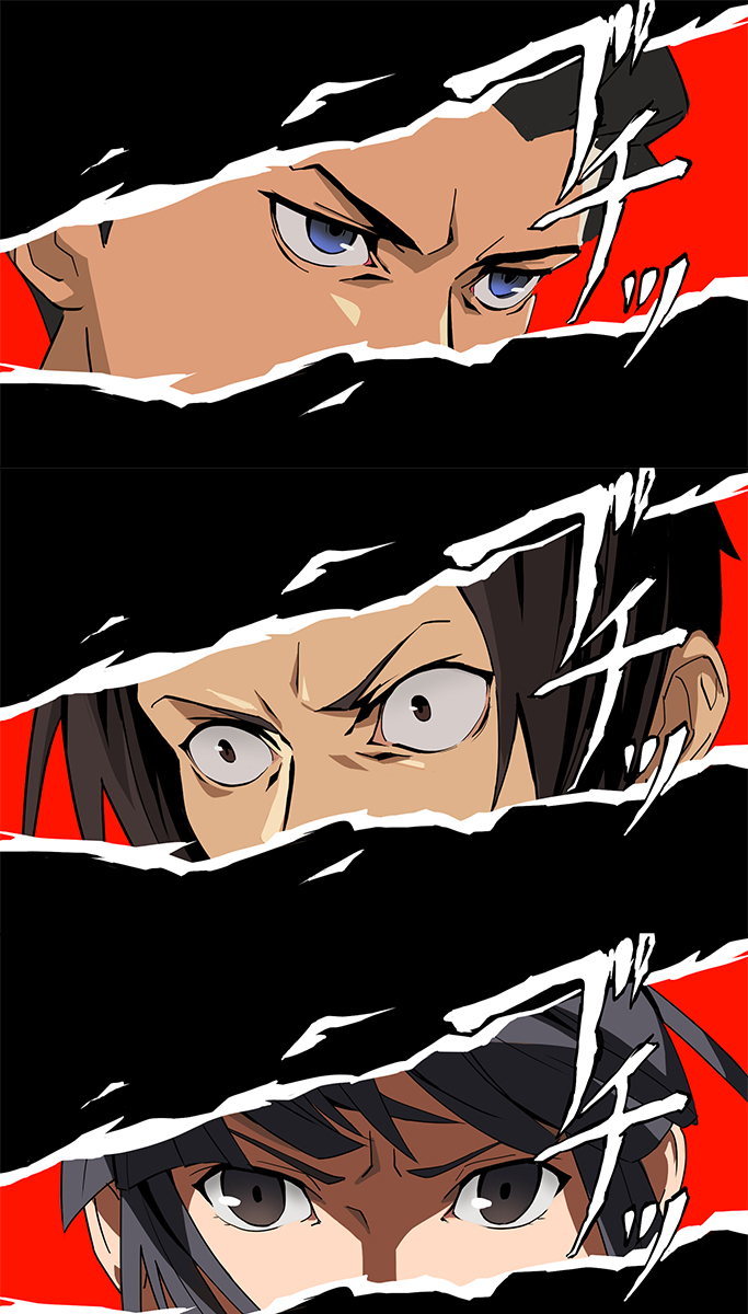 Safebooru - 1girl 2boys ace attorney bangs black hair blue eyes brown hair close-up column ...