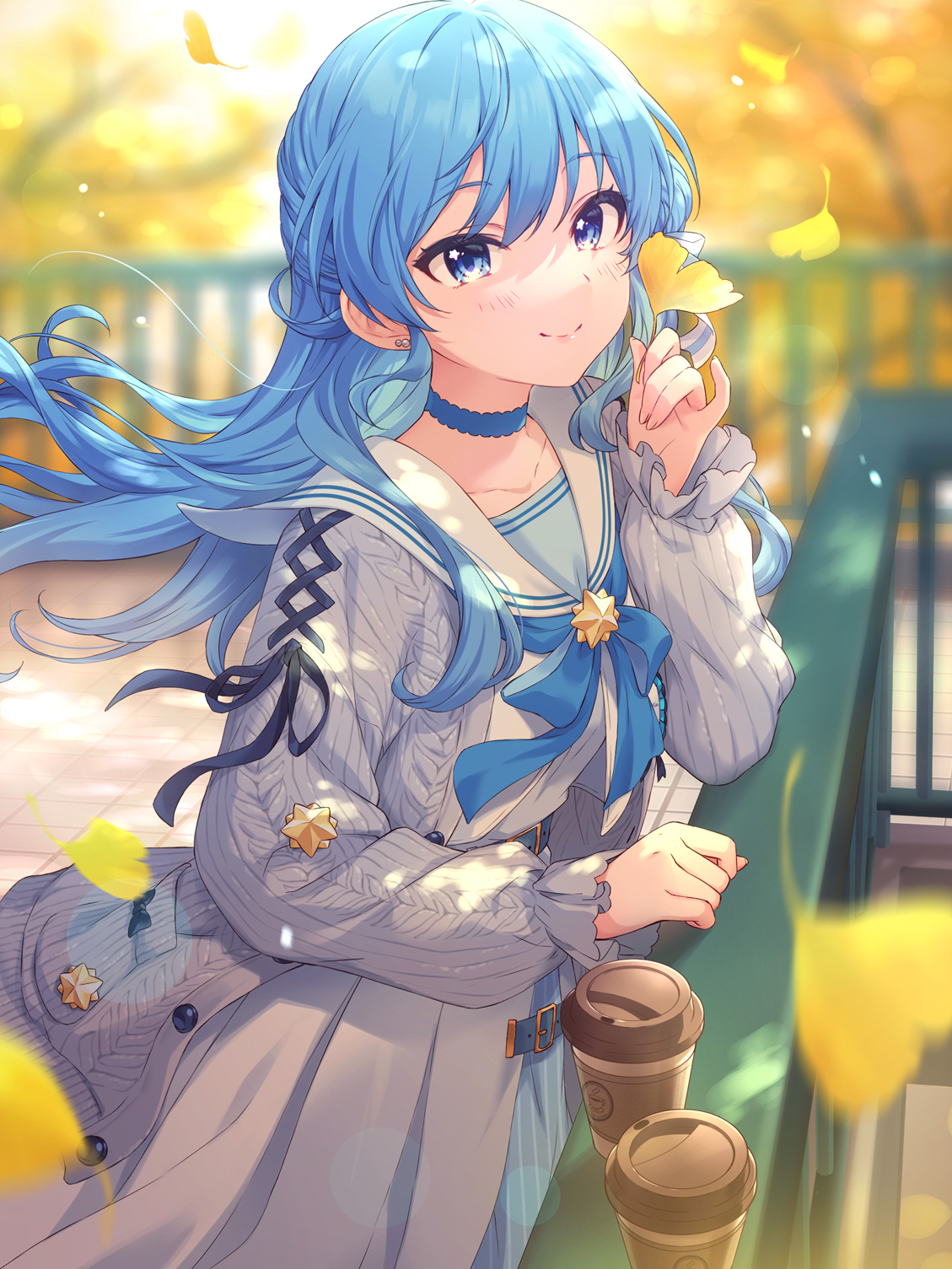 Safebooru - 1girl asymmetrical hair blue choker blue eyes blue hair blue neckerchief blush ...