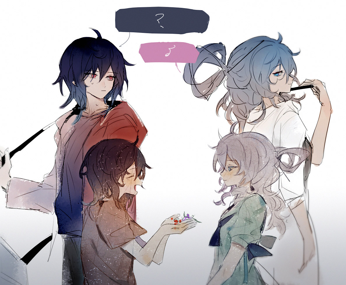 Safebooru - 2girls ? ahoge bangs black hair blue dress blue eyes blue hair blush cerevevisiae ...