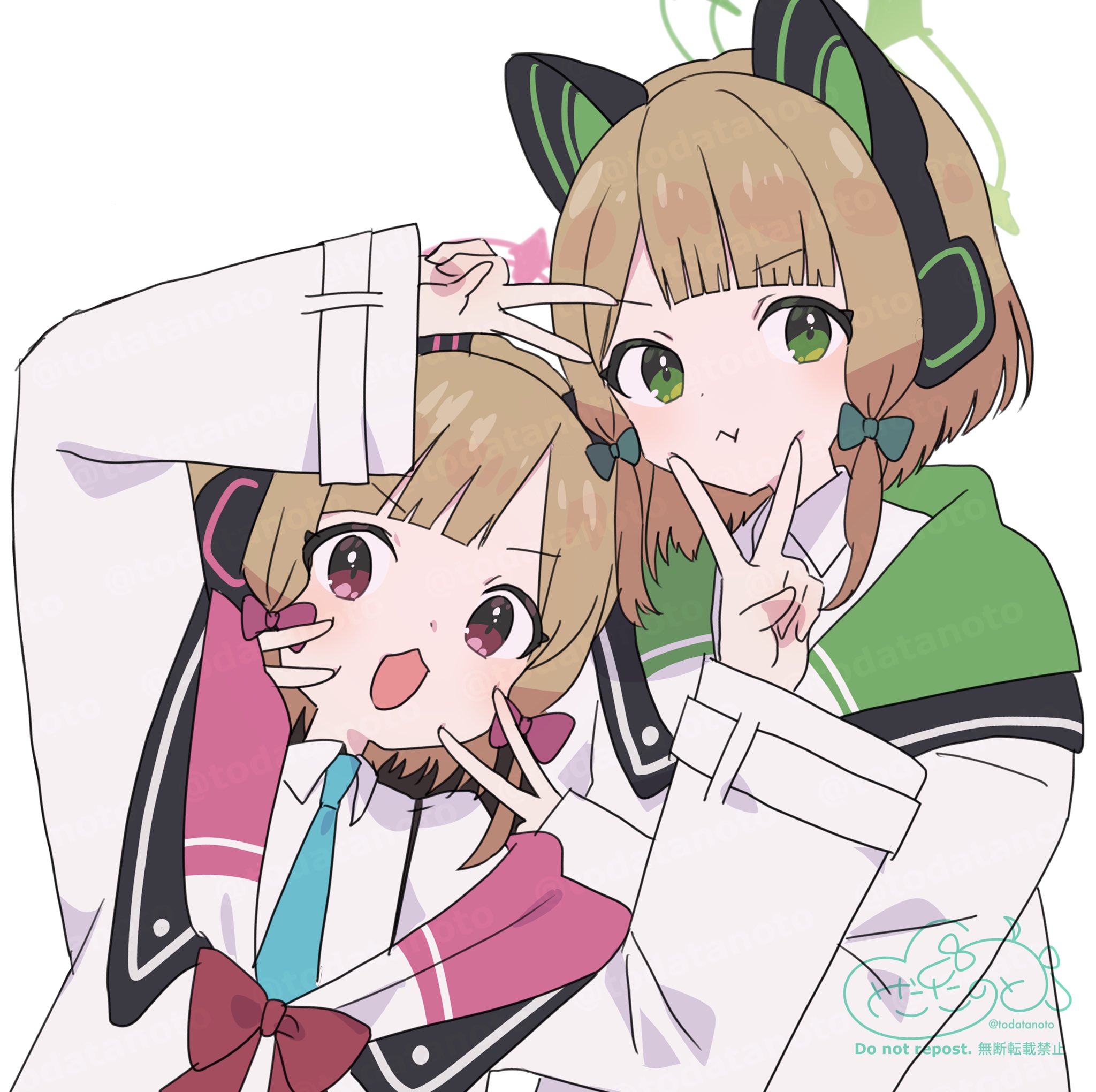 Safebooru - animal ear headphones animal ears bangs blonde hair blue archive blue necktie bow ...