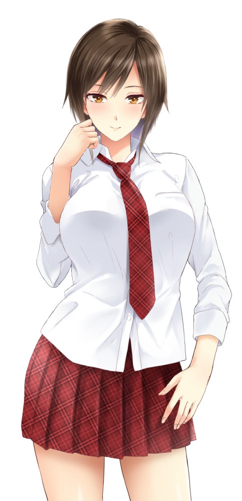 Safebooru - 1girl breasts brown eyes brown hair collared shirt large ...
