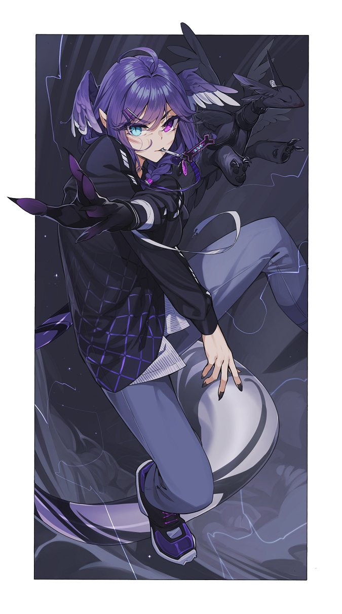 Safebooru - 1girl ahoge black jacket blue eyes border braid ember ...