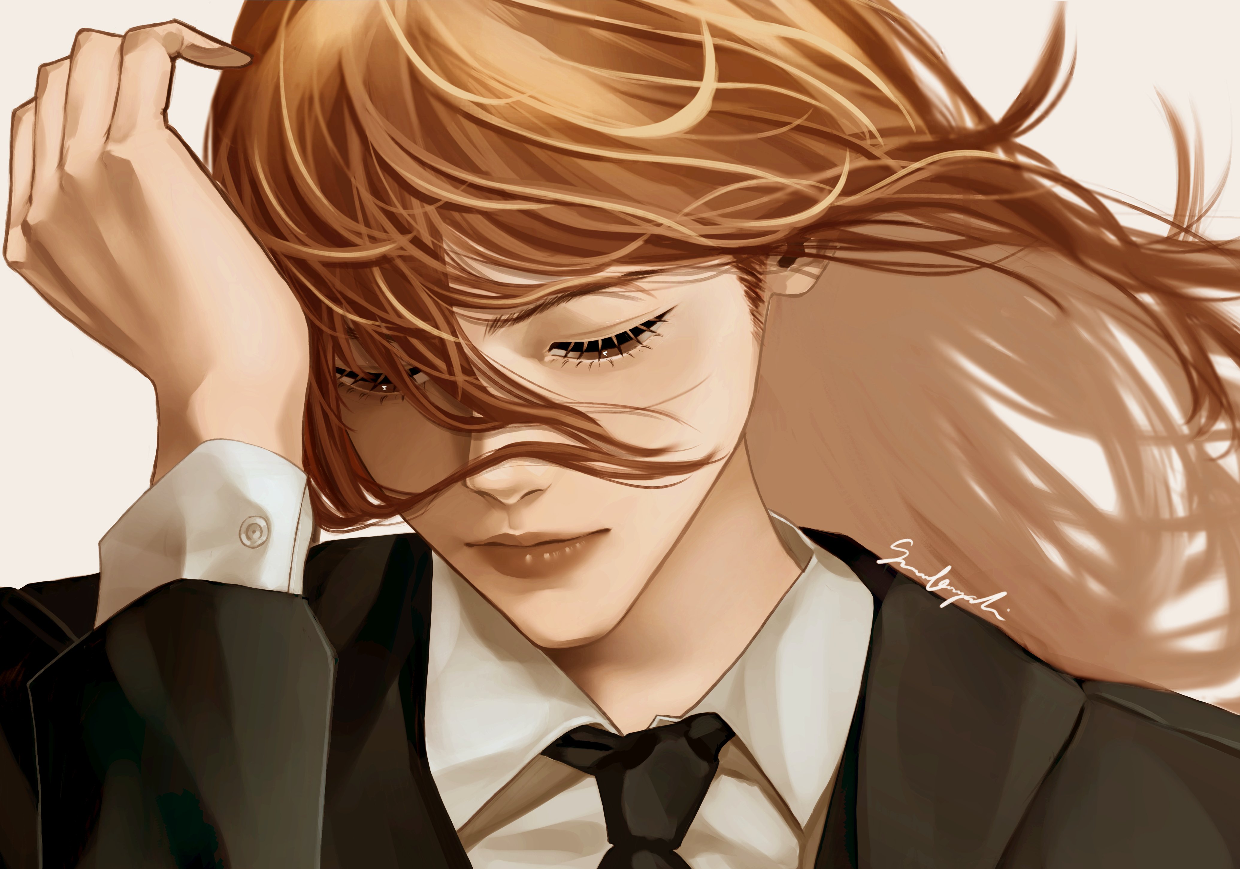 Safebooru - 1boy absurdres angel devil (chainsaw man) bangs black jacket black necktie brown ...