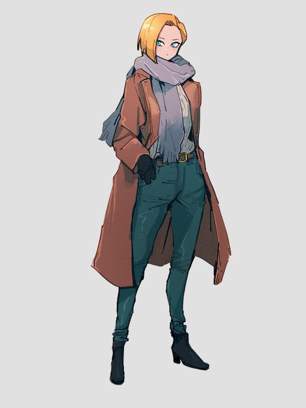 Safebooru - 1girl android 18 belt black gloves blonde hair blue eyes ...