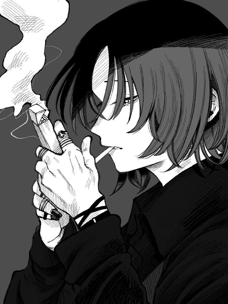 Safebooru - 1girl bangs cigarette collared jacket commentary fingernails fingers from side hair ...
