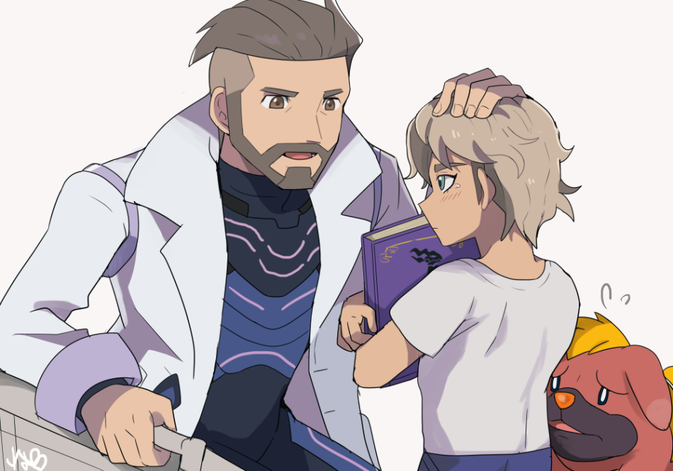 Safebooru - 2boys aged down arven (pokemon) beard blush bodysuit book ...