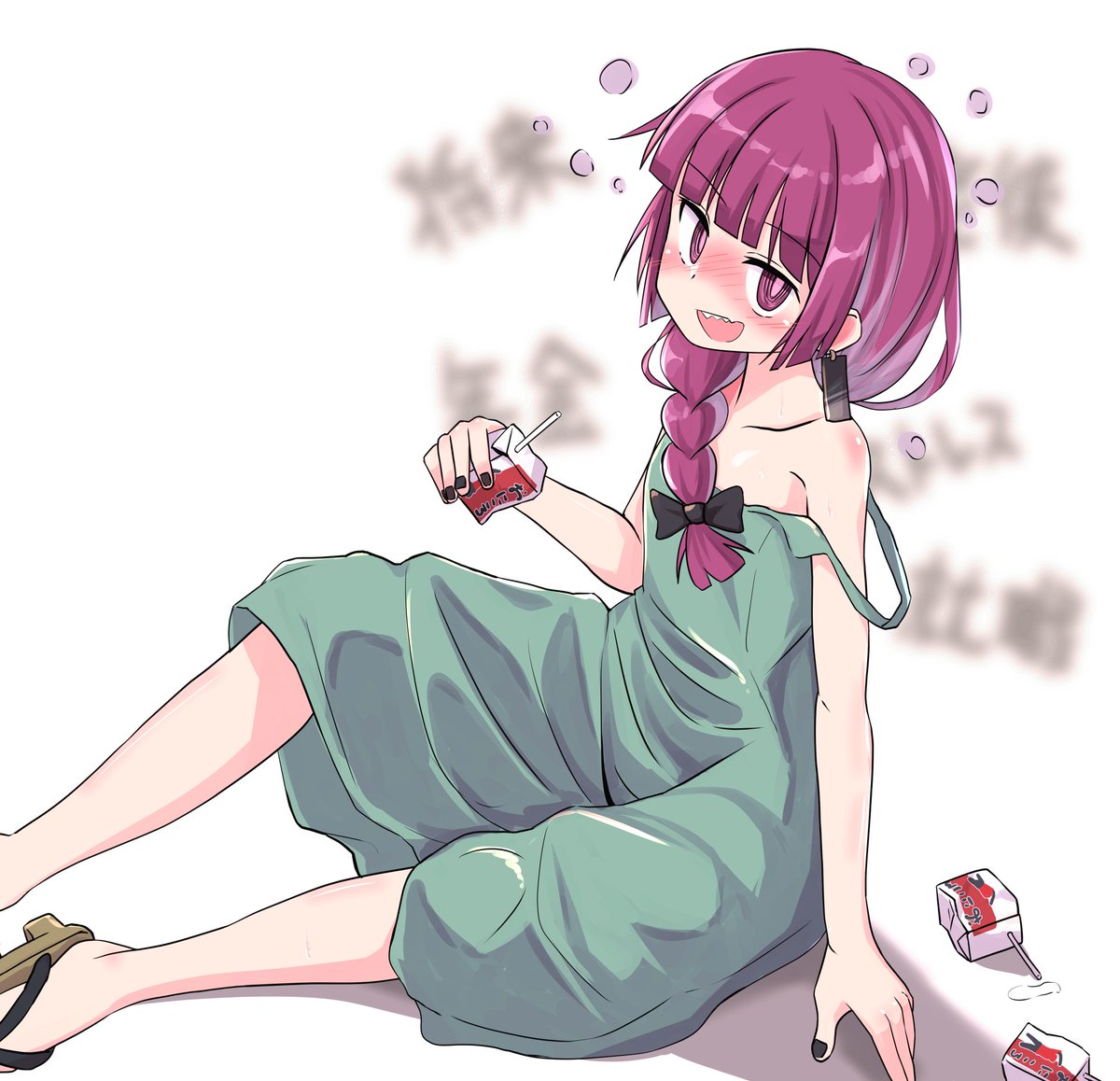 Safebooru - 1girl bangs black bow black nails blunt bangs blush bocchi the rock! bow braid dress ...