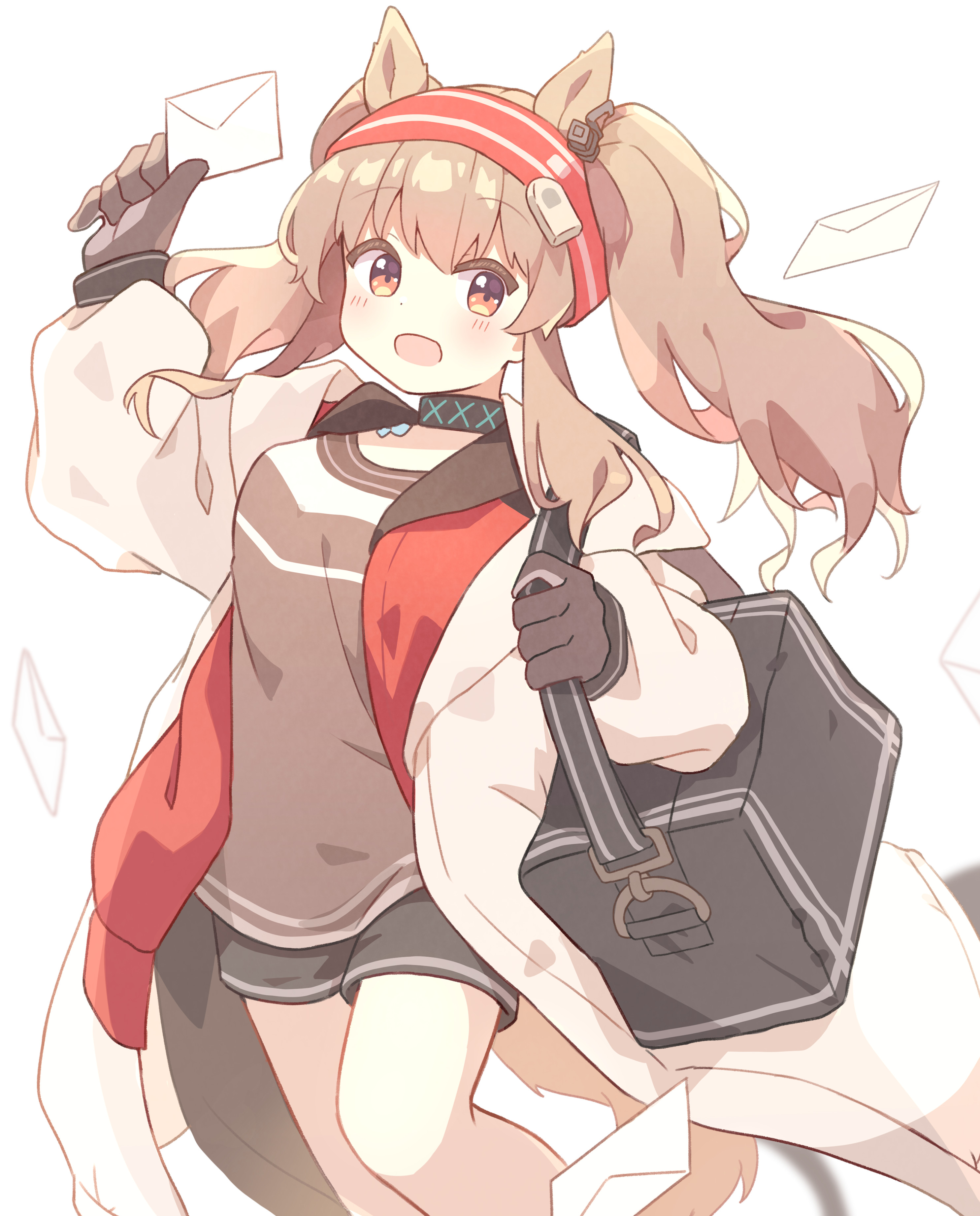 Safebooru - 1girl absurdres angelina (arknights) animal ears arknights arm up bag bare legs ...