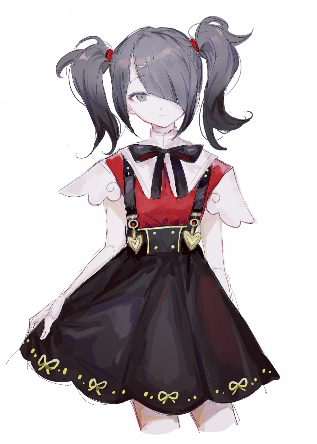Safebooru - 1girl ame-chan (needy girl overdose) black hair black ribbon black skirt bow closed ...
