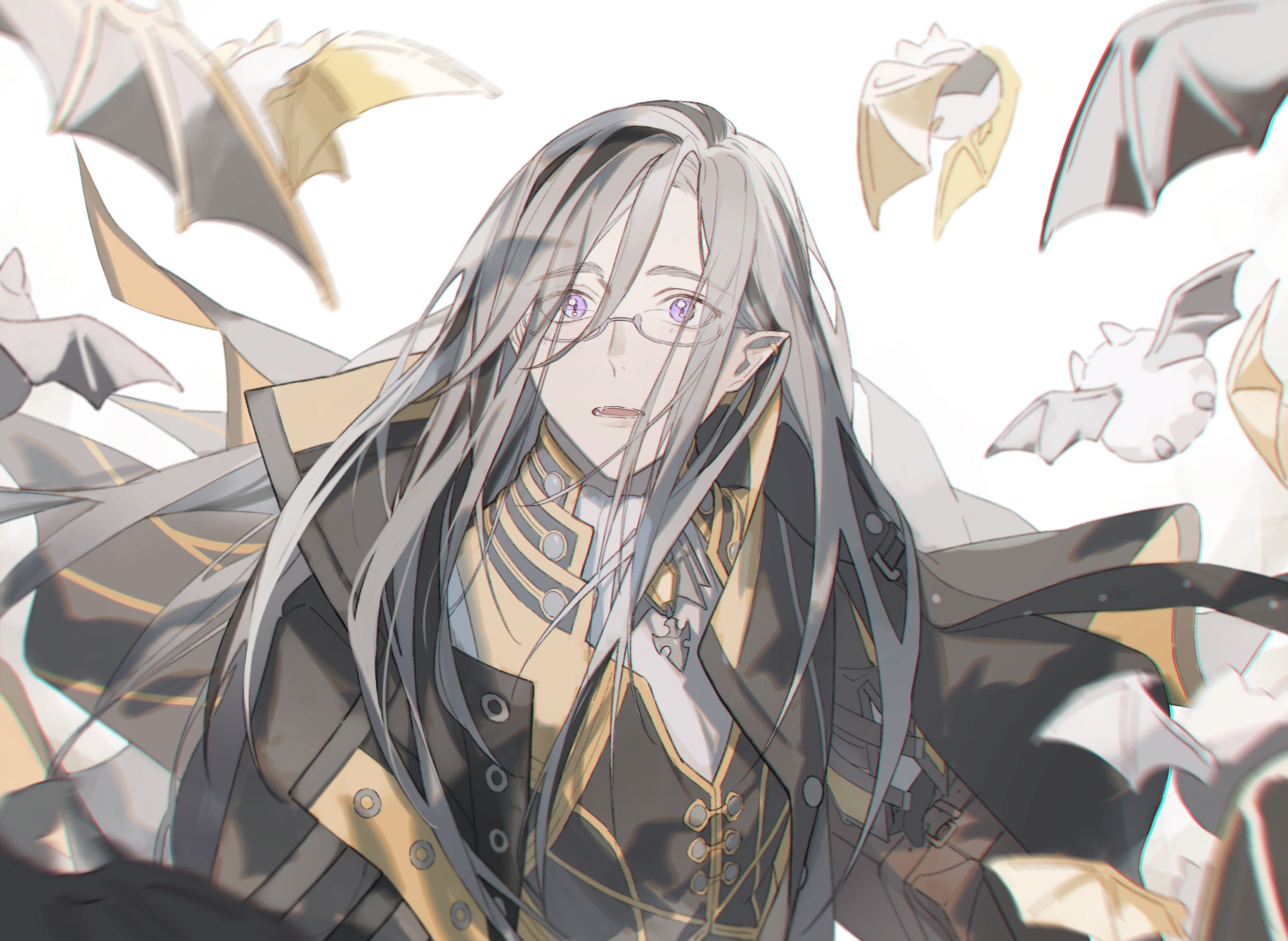 Safebooru - 1boy absurdres ascot bat (animal) black coat black hair ...