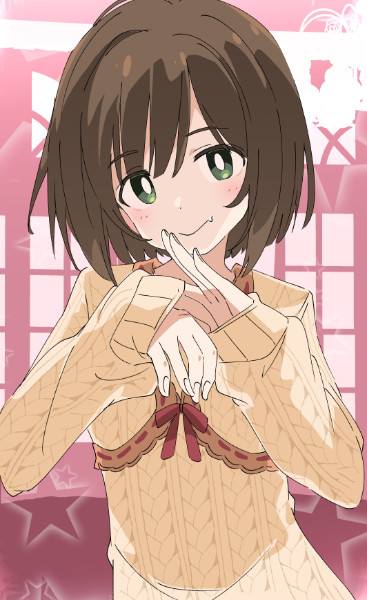 Safebooru - 1girl blush brown hair closed mouth fang fingernails green eyes idolmaster ...