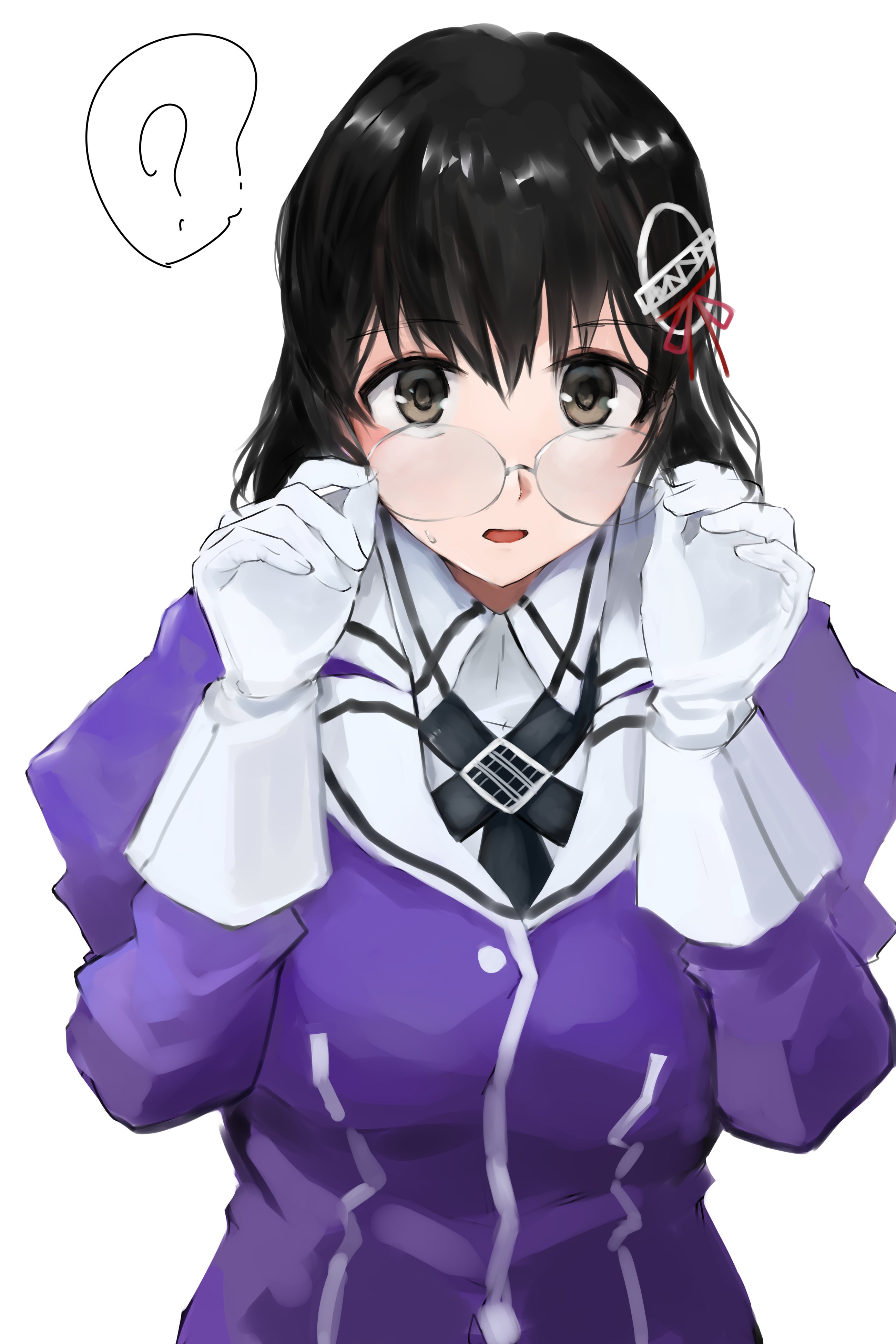 Safebooru - 1girl 73suke ? absurdres bespectacled black hair black ...