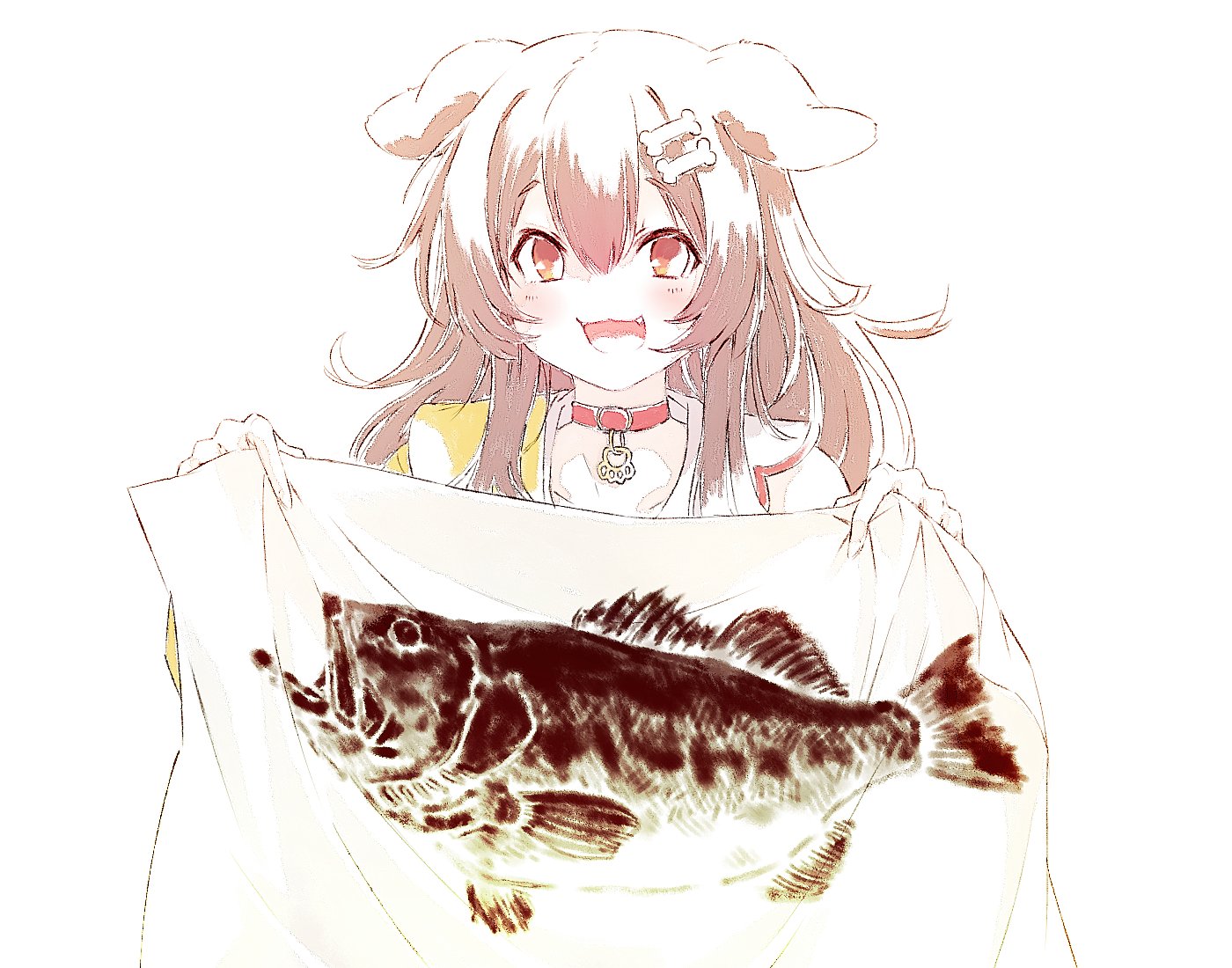 Safebooru - 1girl :d animal ears animal print bangs blush bone hair ornament brown hair choker ...