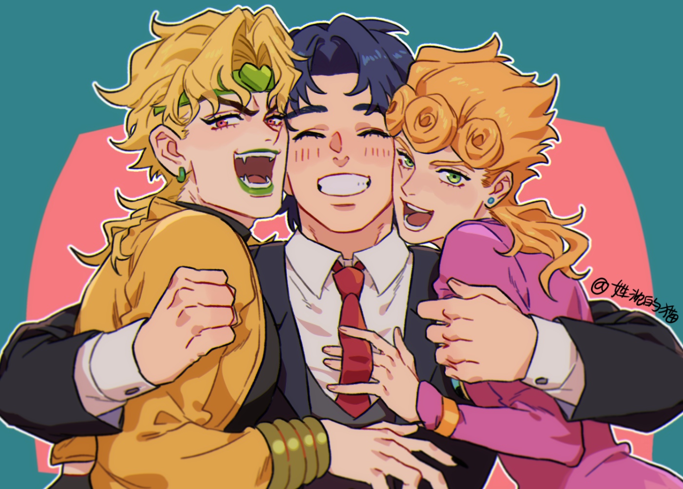 Safebooru - 3boys :d black jacket black nails blonde hair blue hair ...