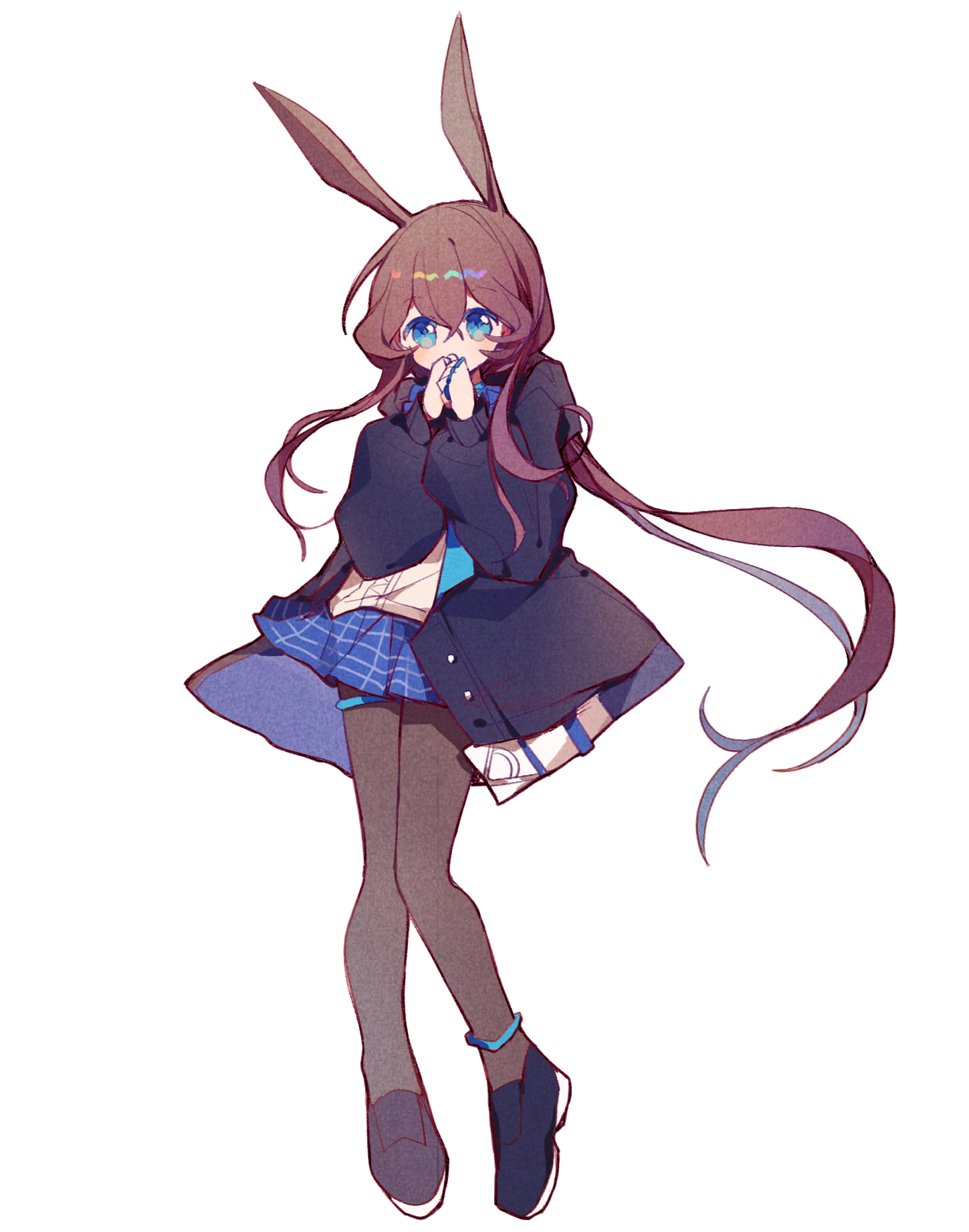 Safebooru - 1girl amiya (arknights) animal ears anklet arknights bangs black jacket blue eyes ...