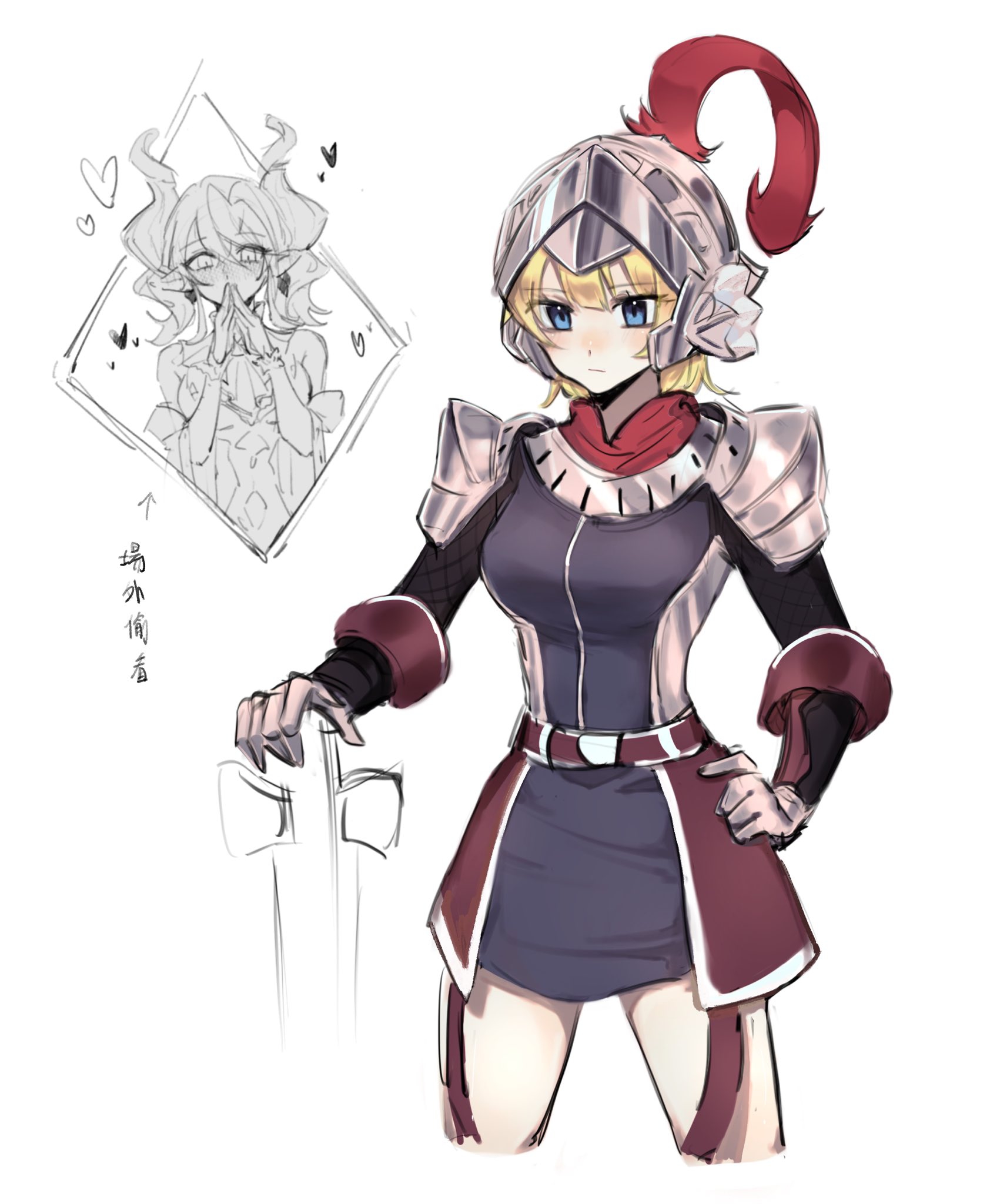 Safebooru - 2girls armor blonde hair blue eyes blush breastplate breasts demon girl demon horns ...