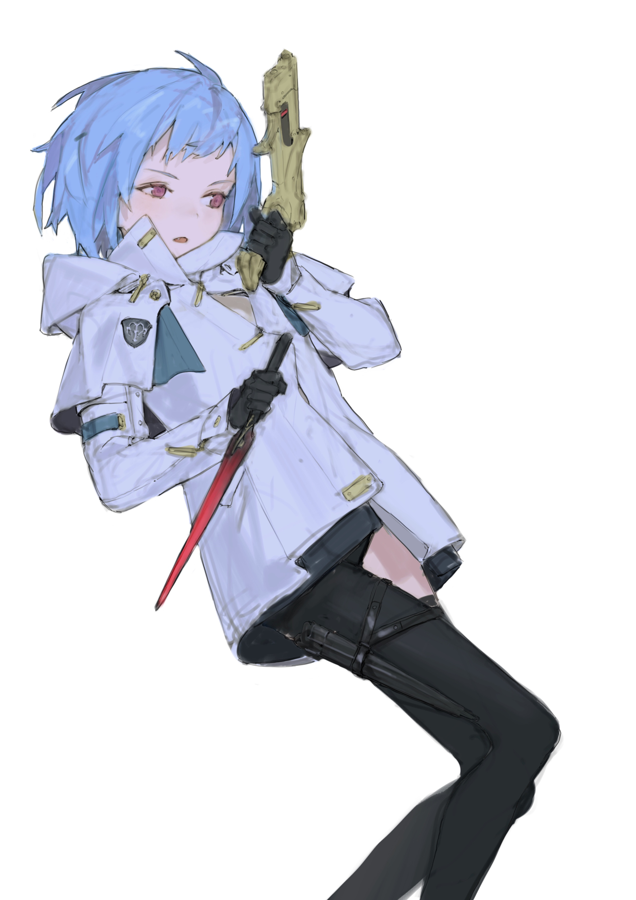 Safebooru - 1girl absurdres black gloves black thighhighs blue hair ...