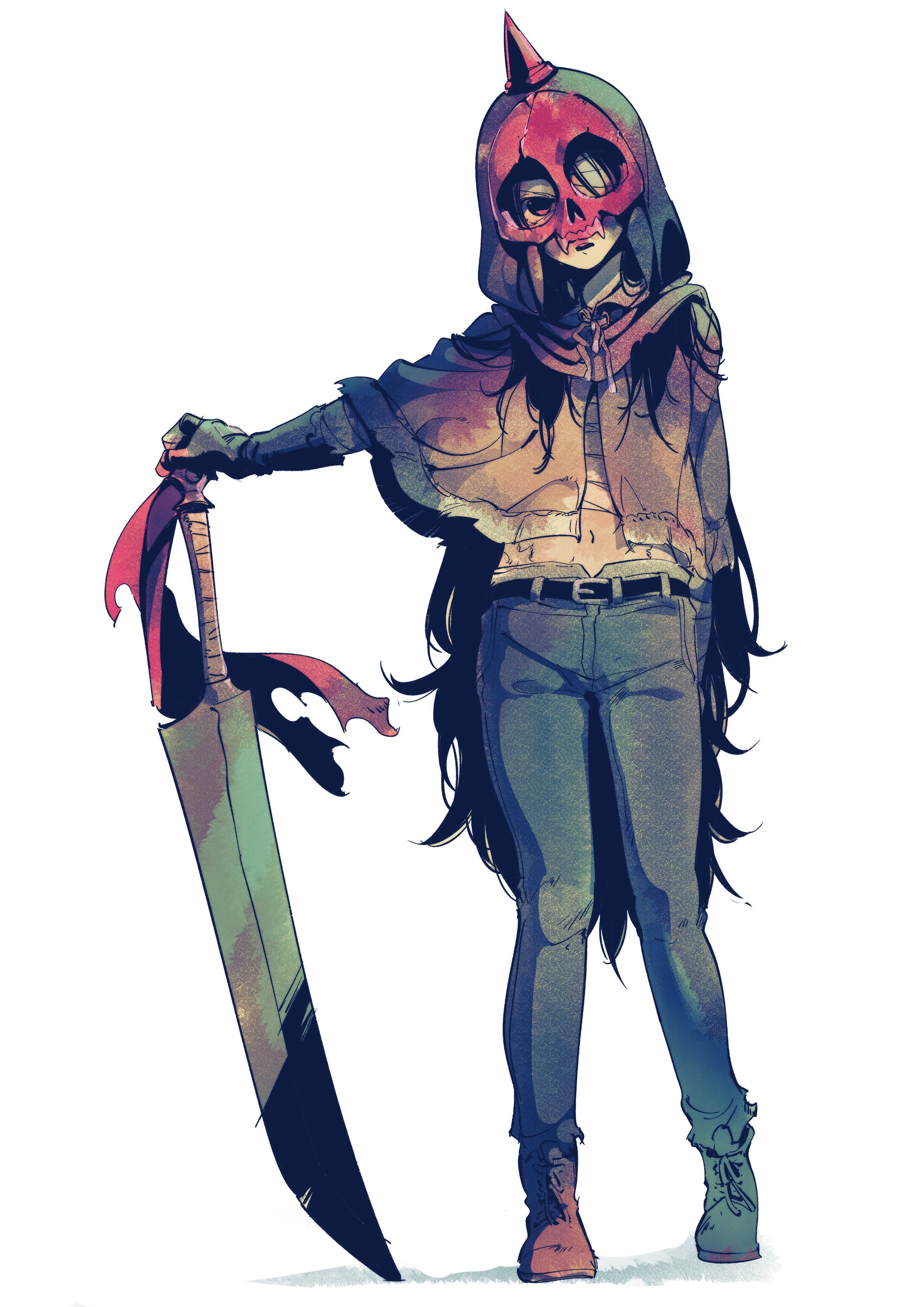 Safebooru - 1girl absurdres bandage over one eye belt black hair blood ...