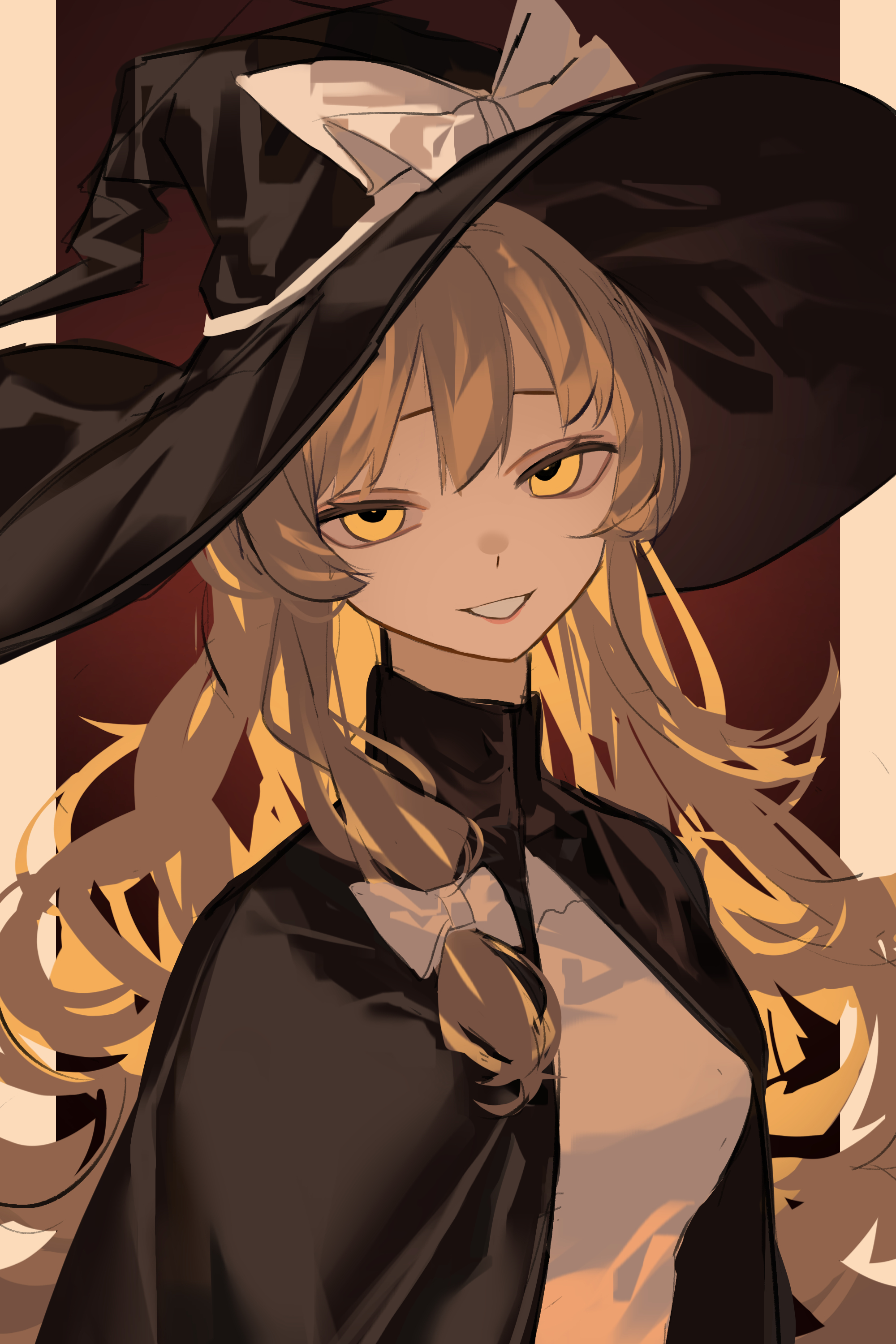 Safebooru - 1girl absurdres black cape black headwear blonde hair bow cape clynxen commentary ...