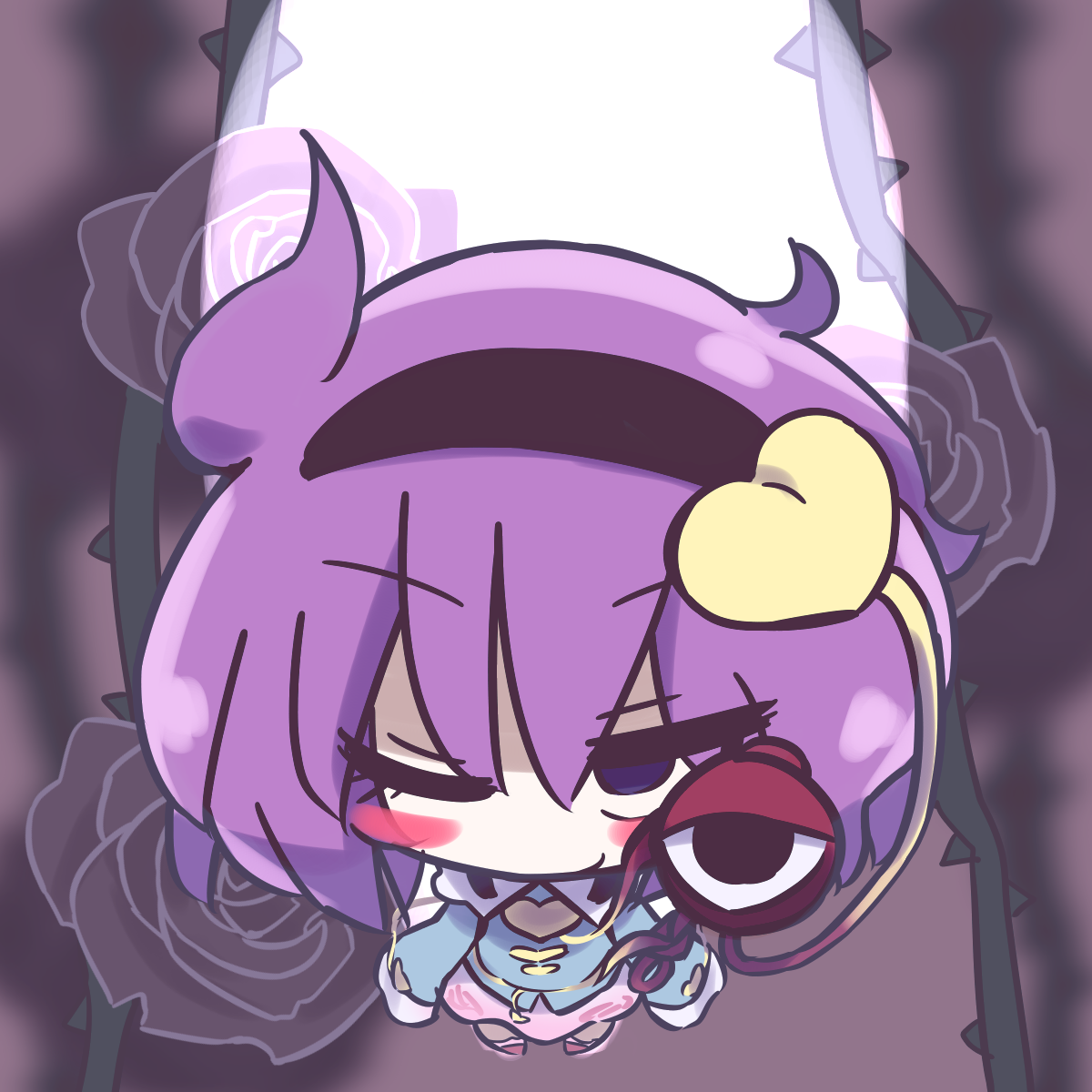 Safebooru - blue shirt chibi closed mouth colored skin curly hair ...