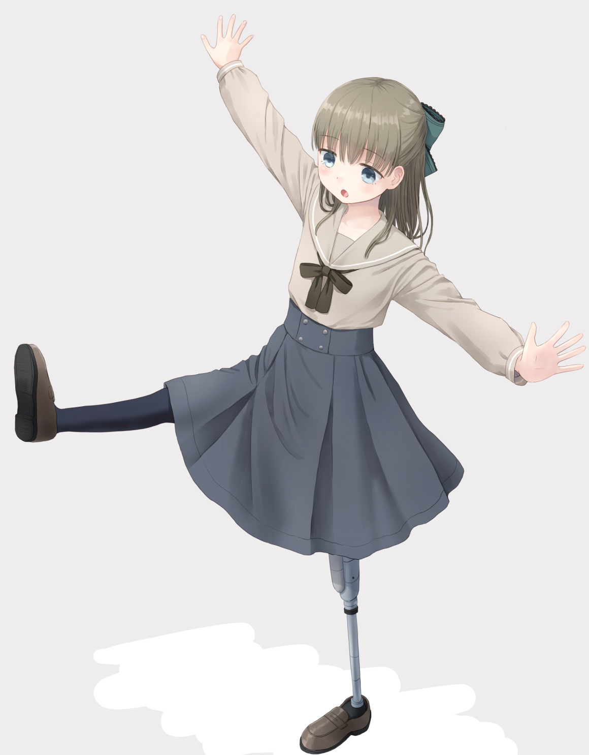 Safebooru - 1girl :o balancing bangs black bow black pantyhose black skirt blue eyes bow brown ...