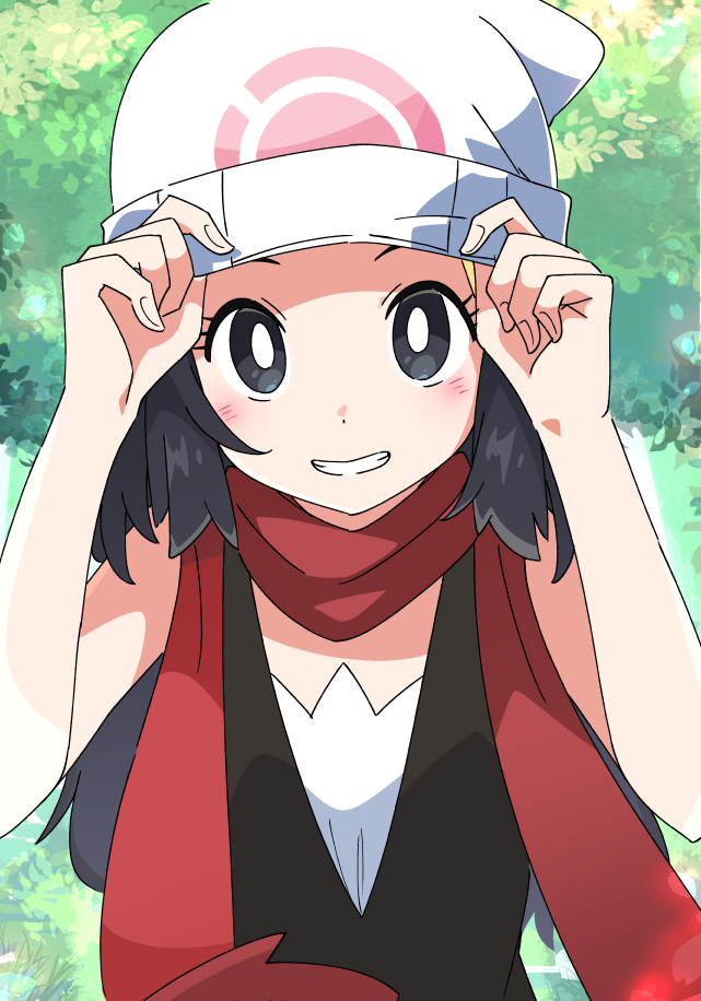 Safebooru - 1girl beanie black eyes black hair blush hat hikari ...