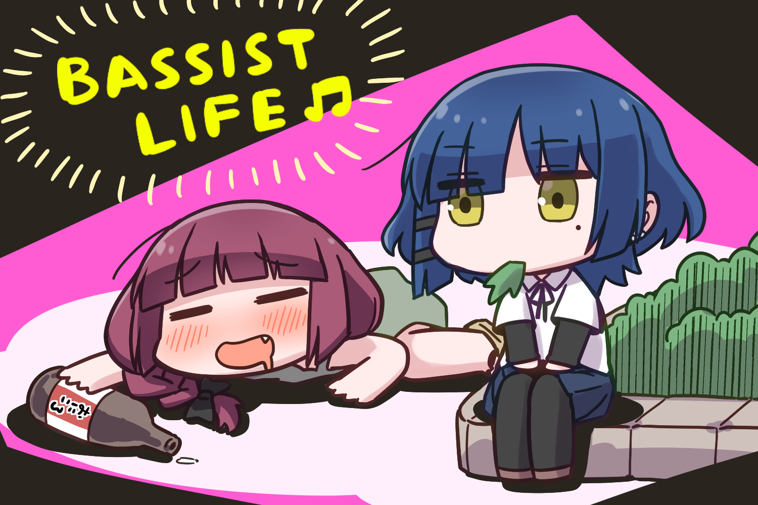 Safebooru - 2girls bangs black bow black ribbon blue hair blunt bangs blush bocchi the rock! bow ...