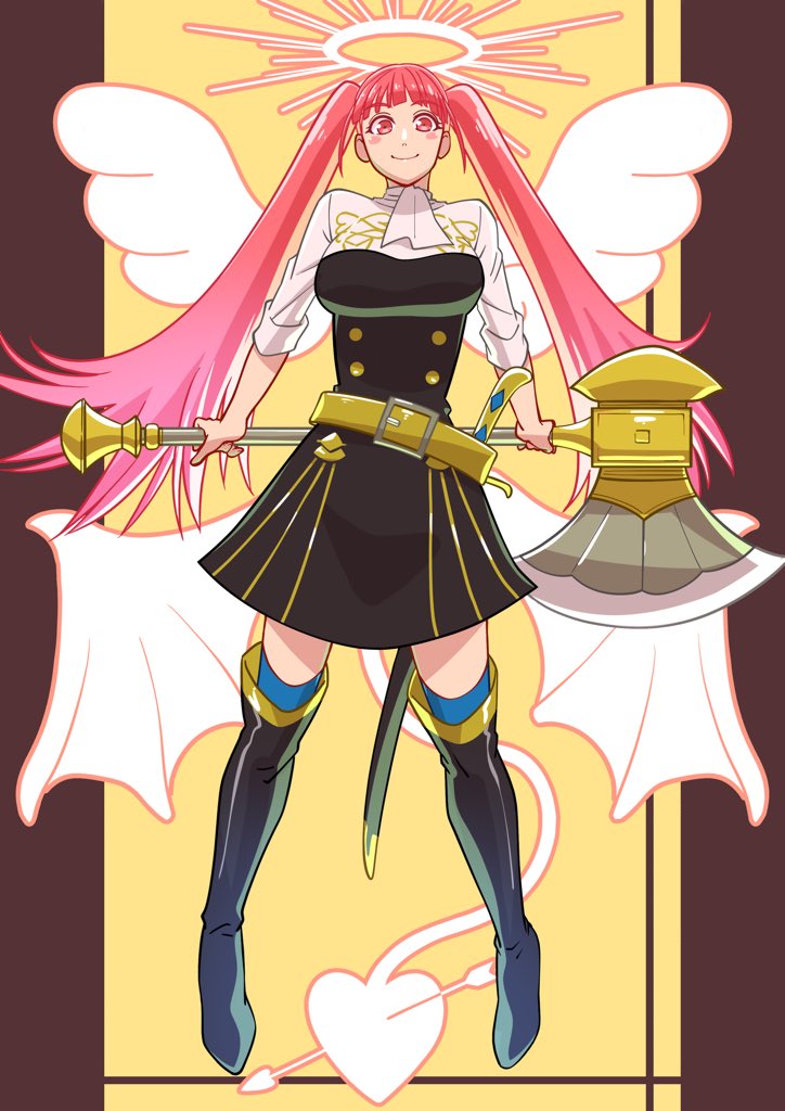 Safebooru - 1girl aduti momoyama angel wings arms behind back arrow through heart ascot axe ...