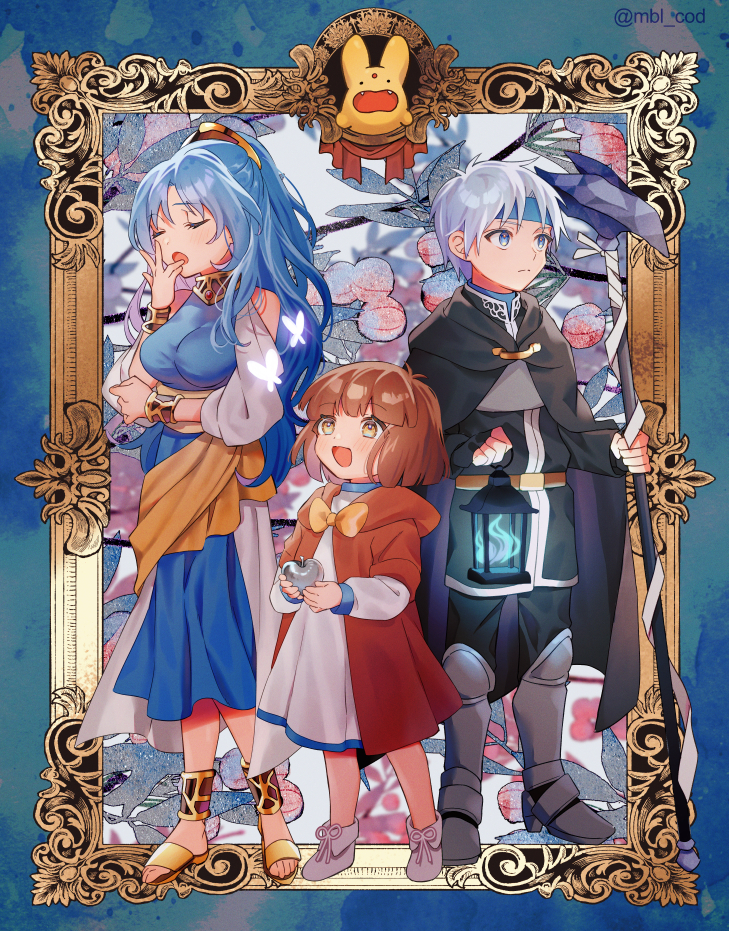 Safebooru - 1boy 1other 2girls arle nadja blue eyes blue hair brown ...