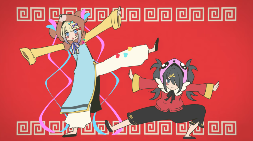 Safebooru - 2girls :o ame-chan (needy girl overdose) animal hood bear hood black hair blonde ...