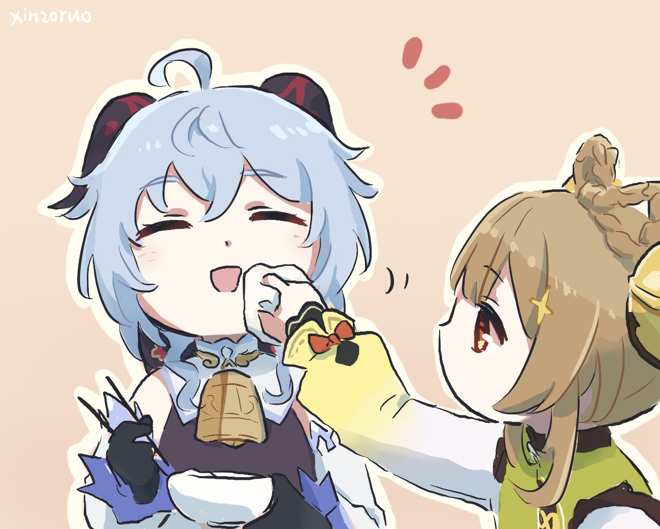 Safebooru - 2girls artist name bare shoulders blue hair bowl brown hair ...